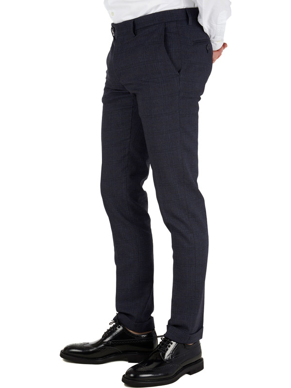 Blue checkered stretch Trousers for men Exibit