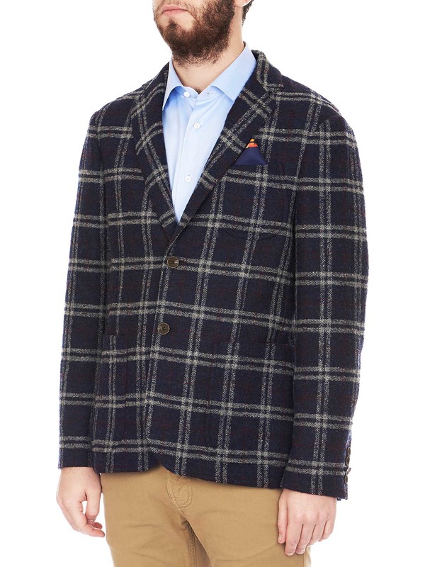 G.H. - Blue jacket with grey checks in wool blend