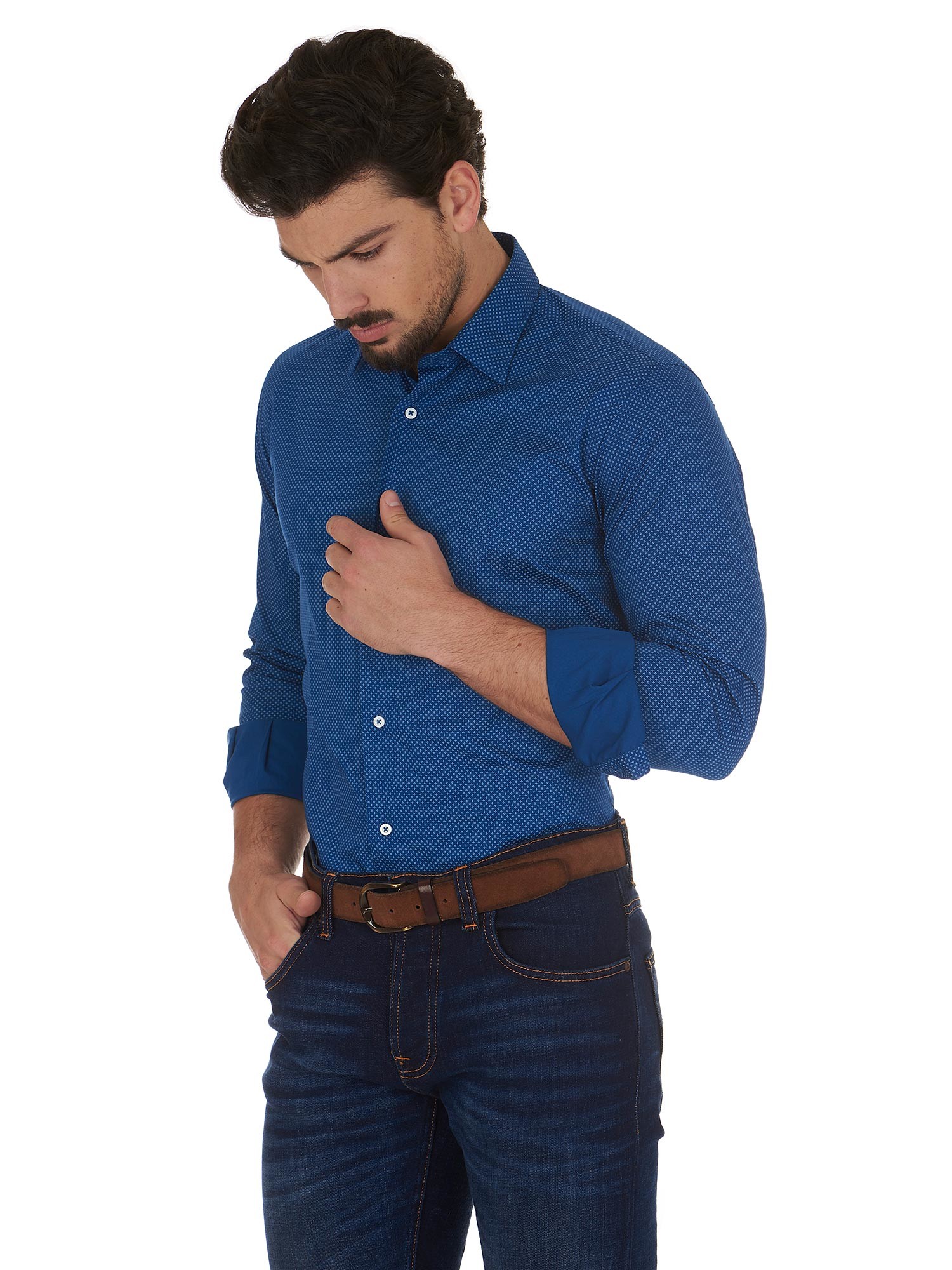 Blue printed shirt with Italian collar - Delsiena