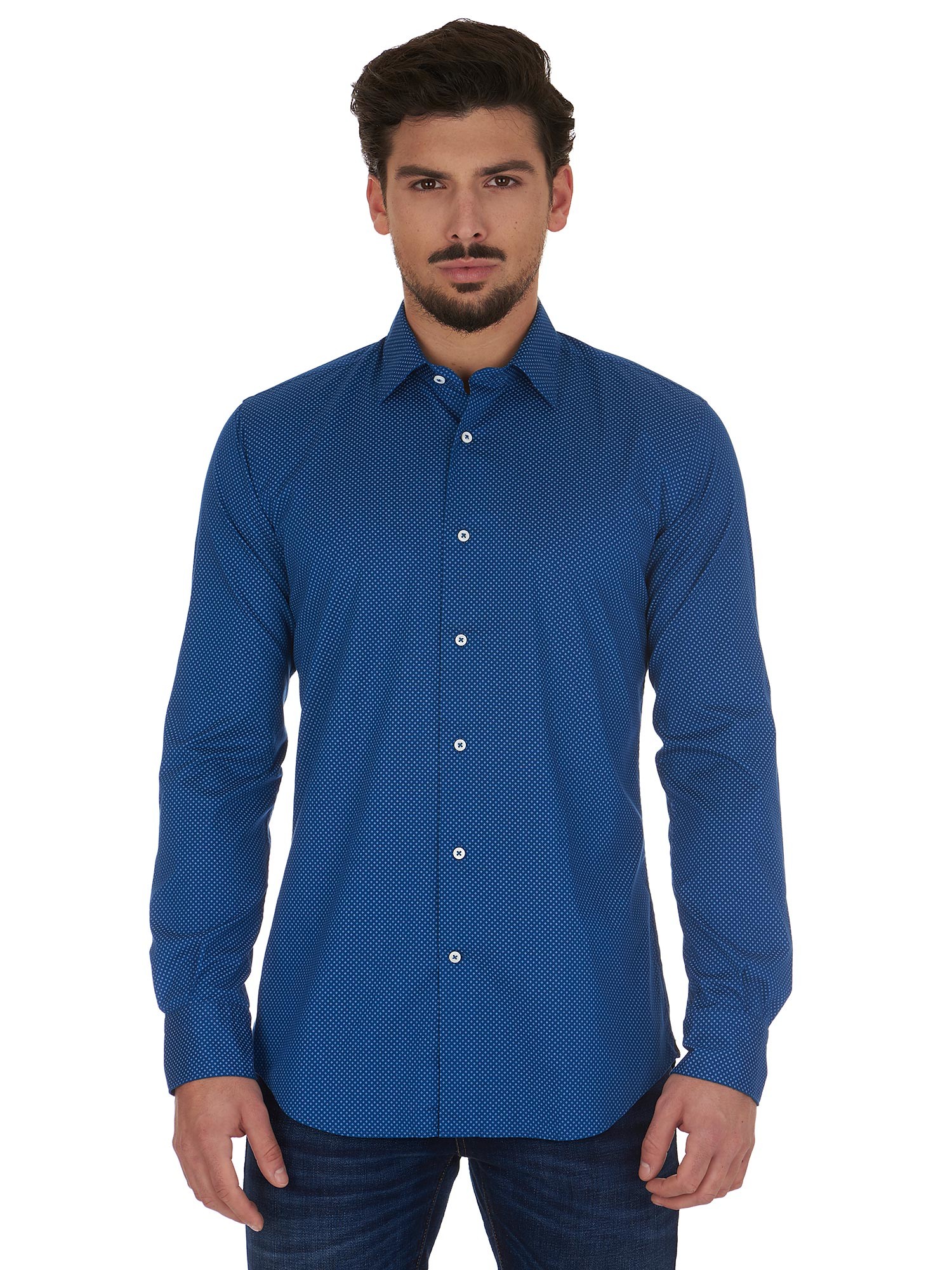 Blue printed shirt with Italian collar - Delsiena