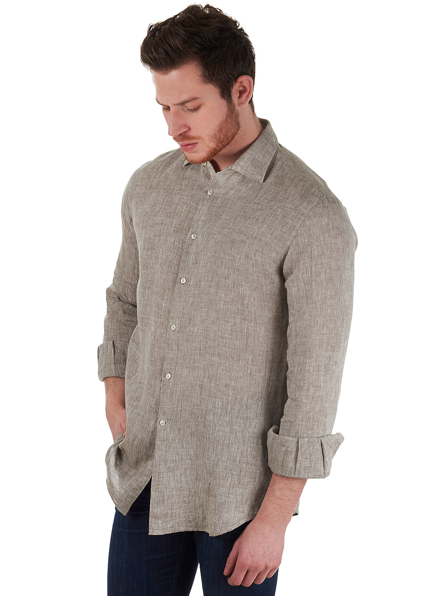Light-brown linen shirt for men - Delsiena
