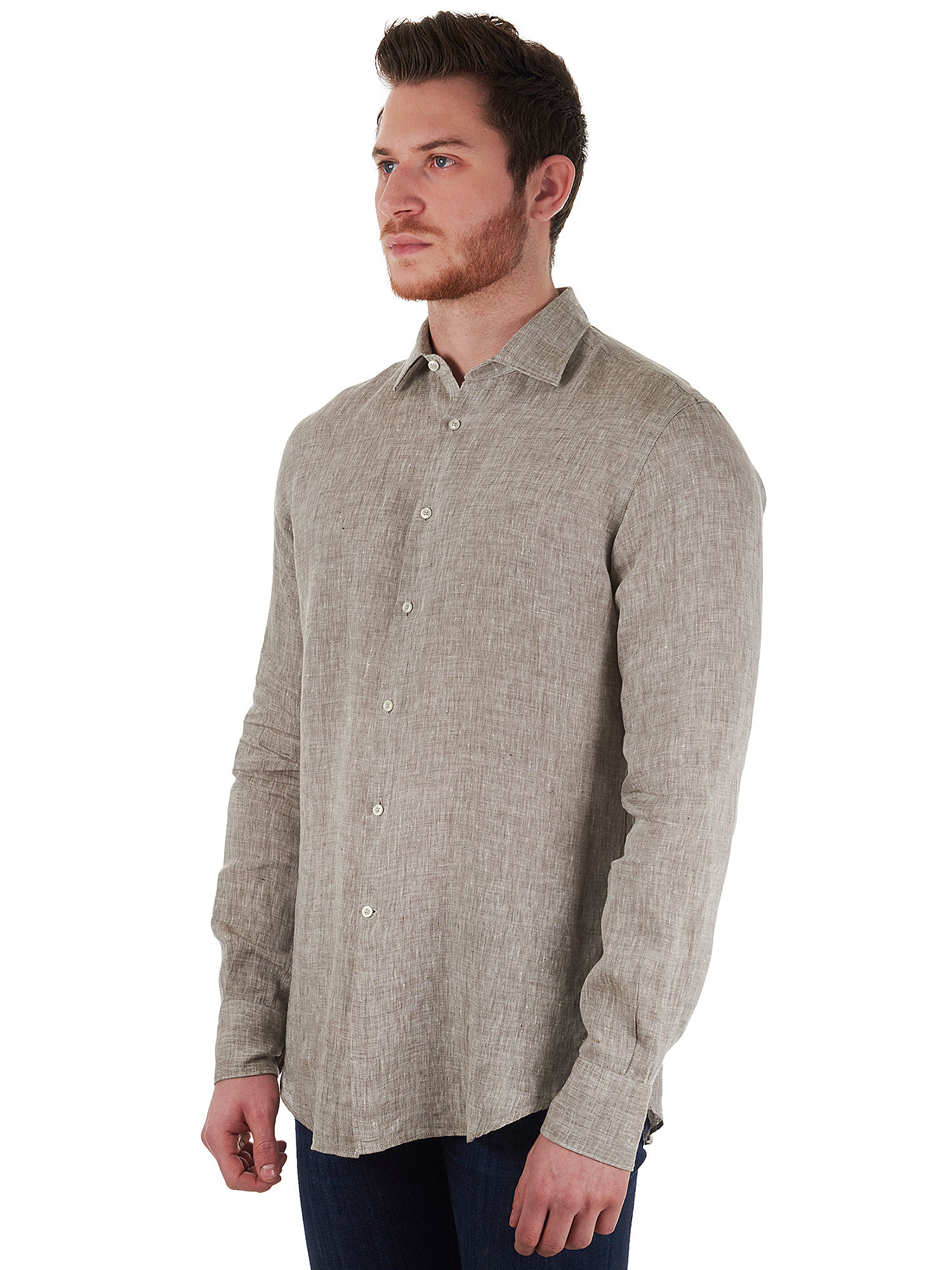 Light-brown linen shirt for men - Delsiena