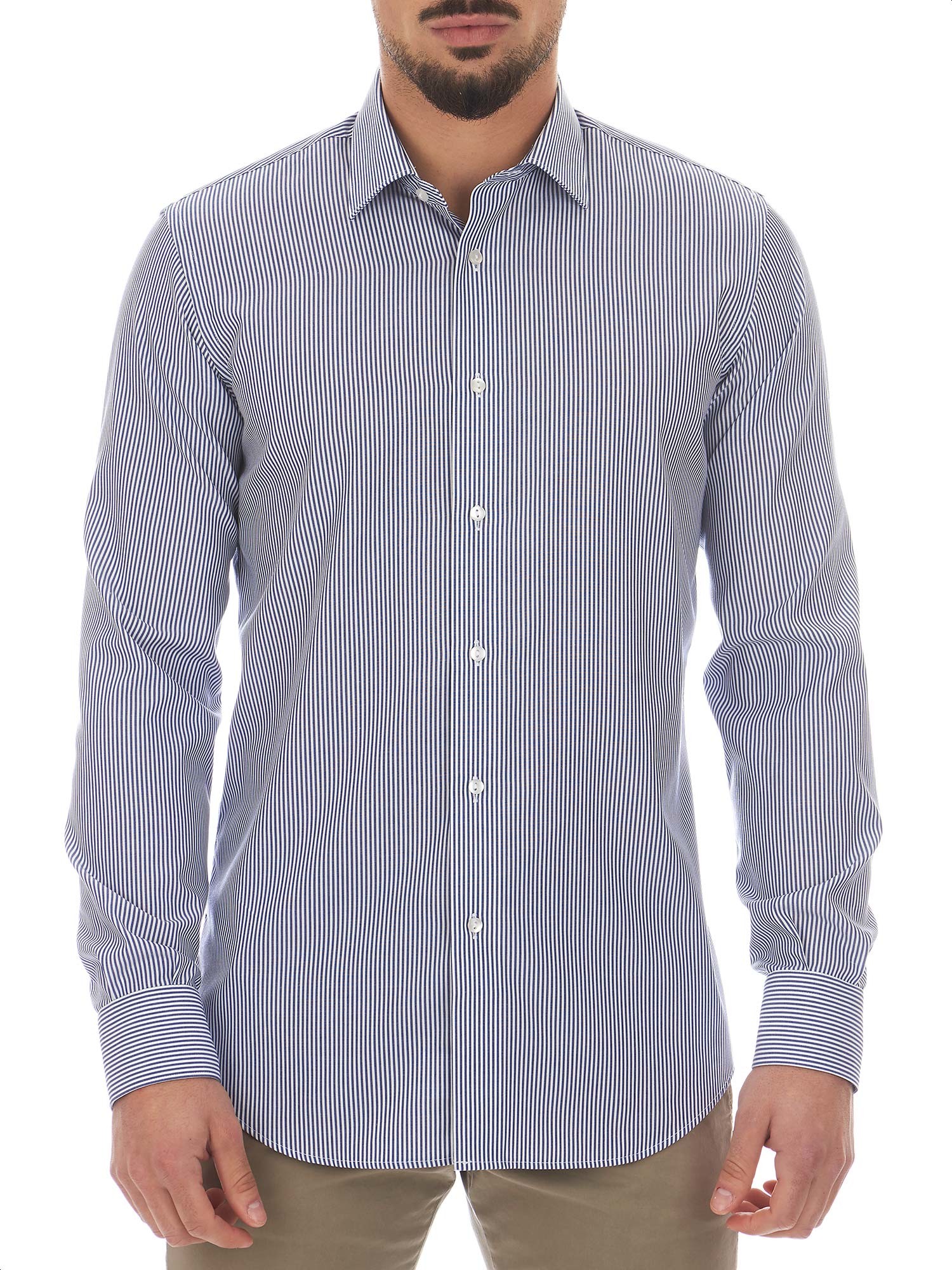 Marcus - Camicia a righe bianca e blu collo classico