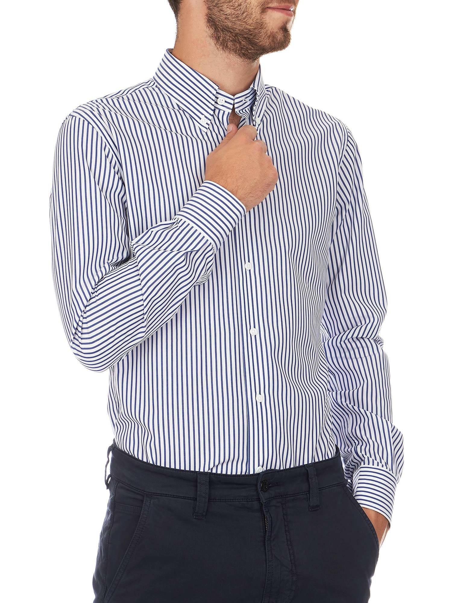 Del Siena - Camicia no-stiro a righe blu
