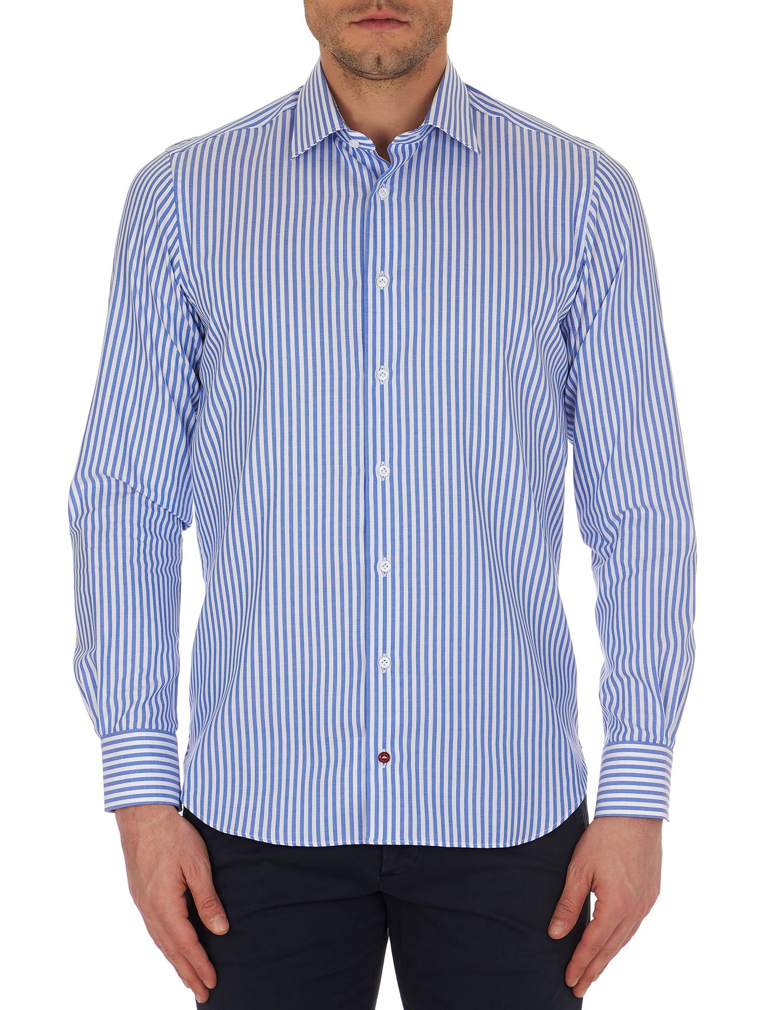 Càrrel - Camicia bianca e azzurra a righe bastoncino collo italiano