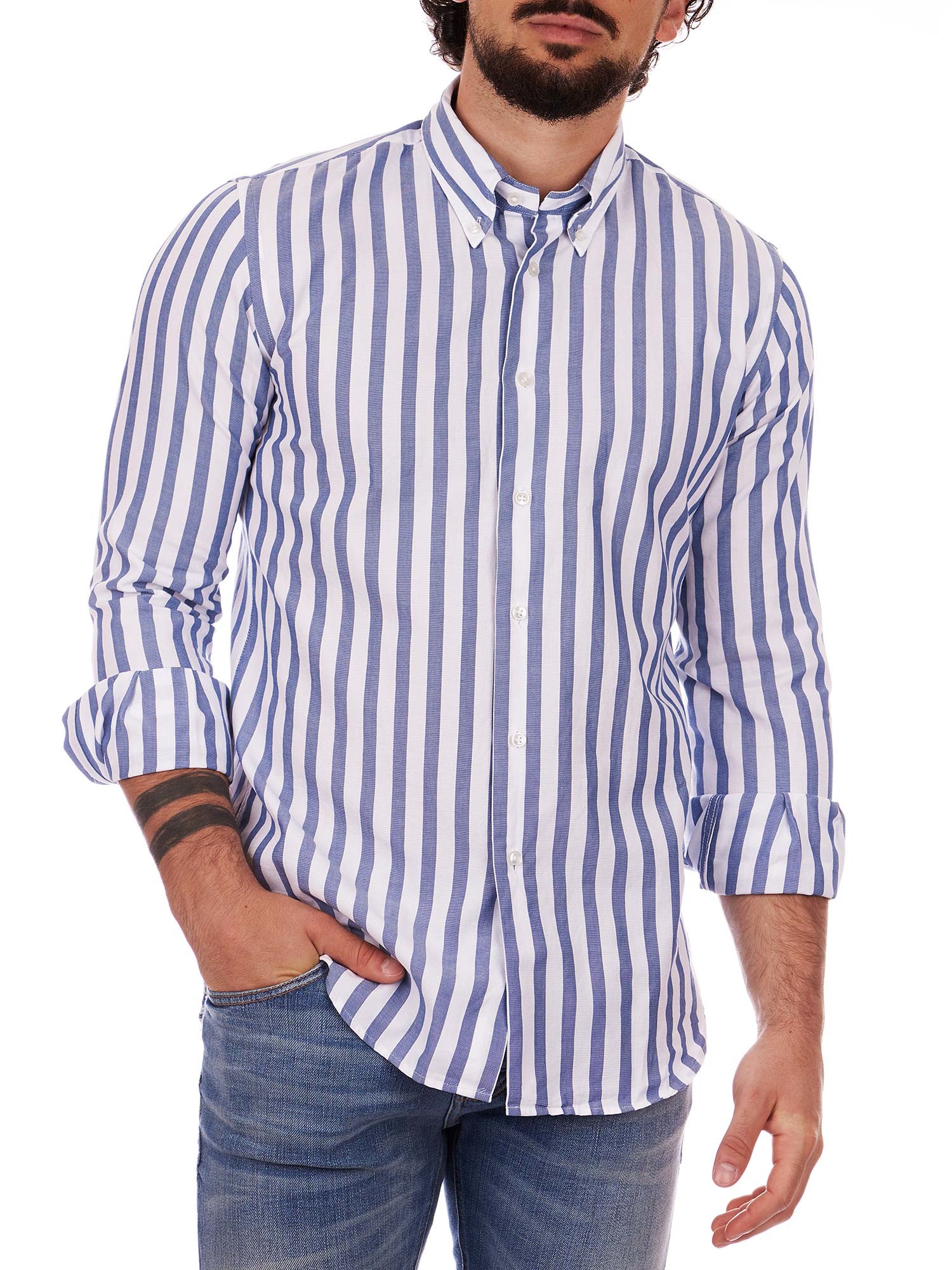 Camicia Marcus a righe grandi trattamento lavato