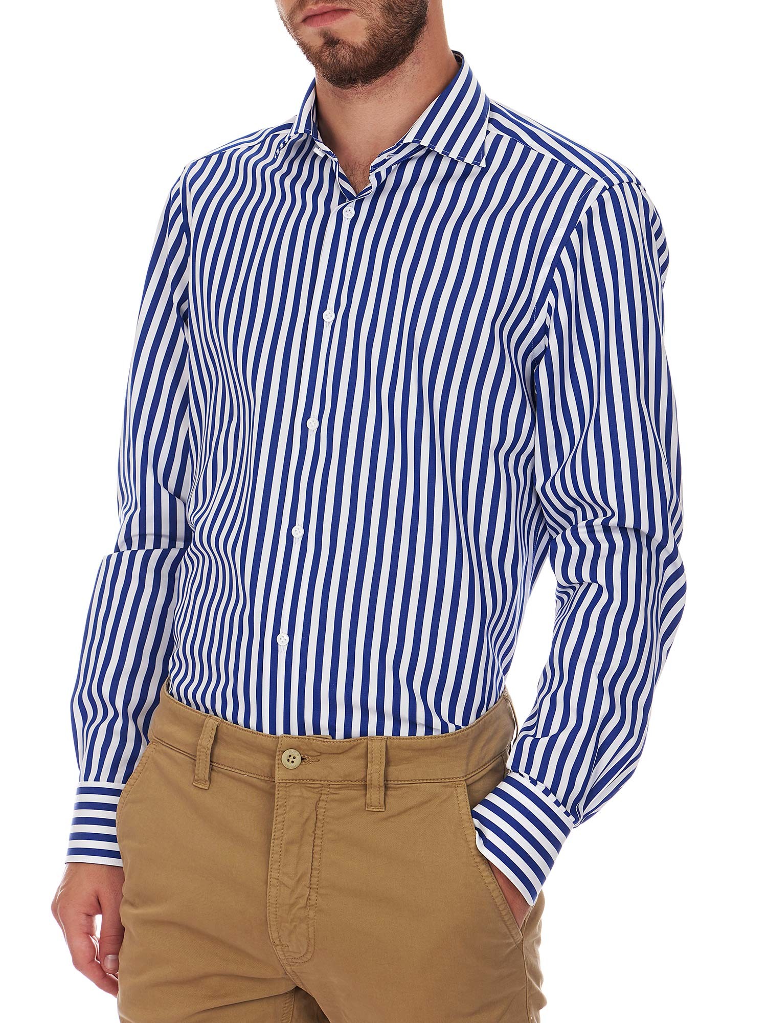 Càrrel camicia a righe larghe blu e bianca