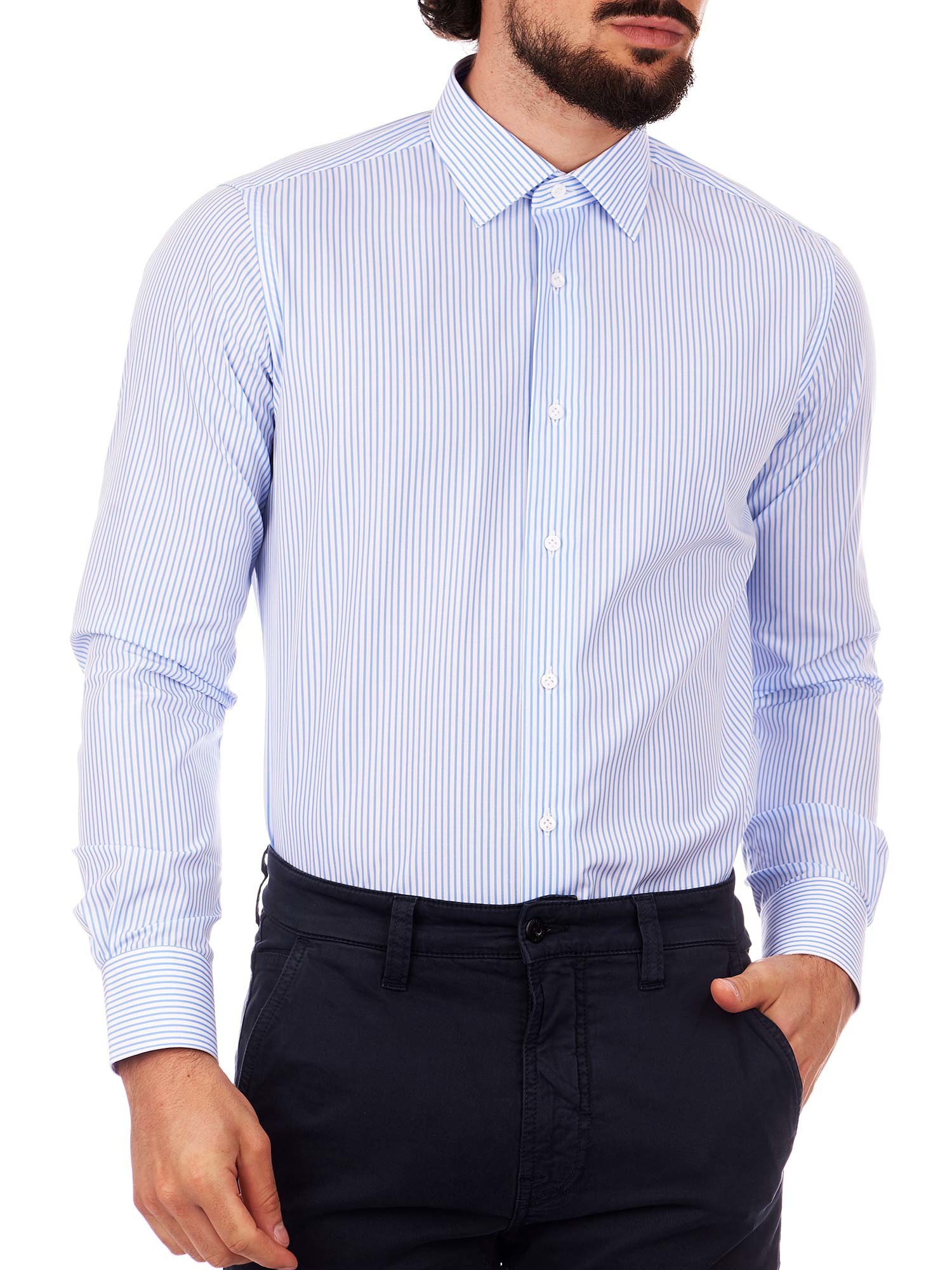 Camicia Càrrel a righe celeste "Easy Care"