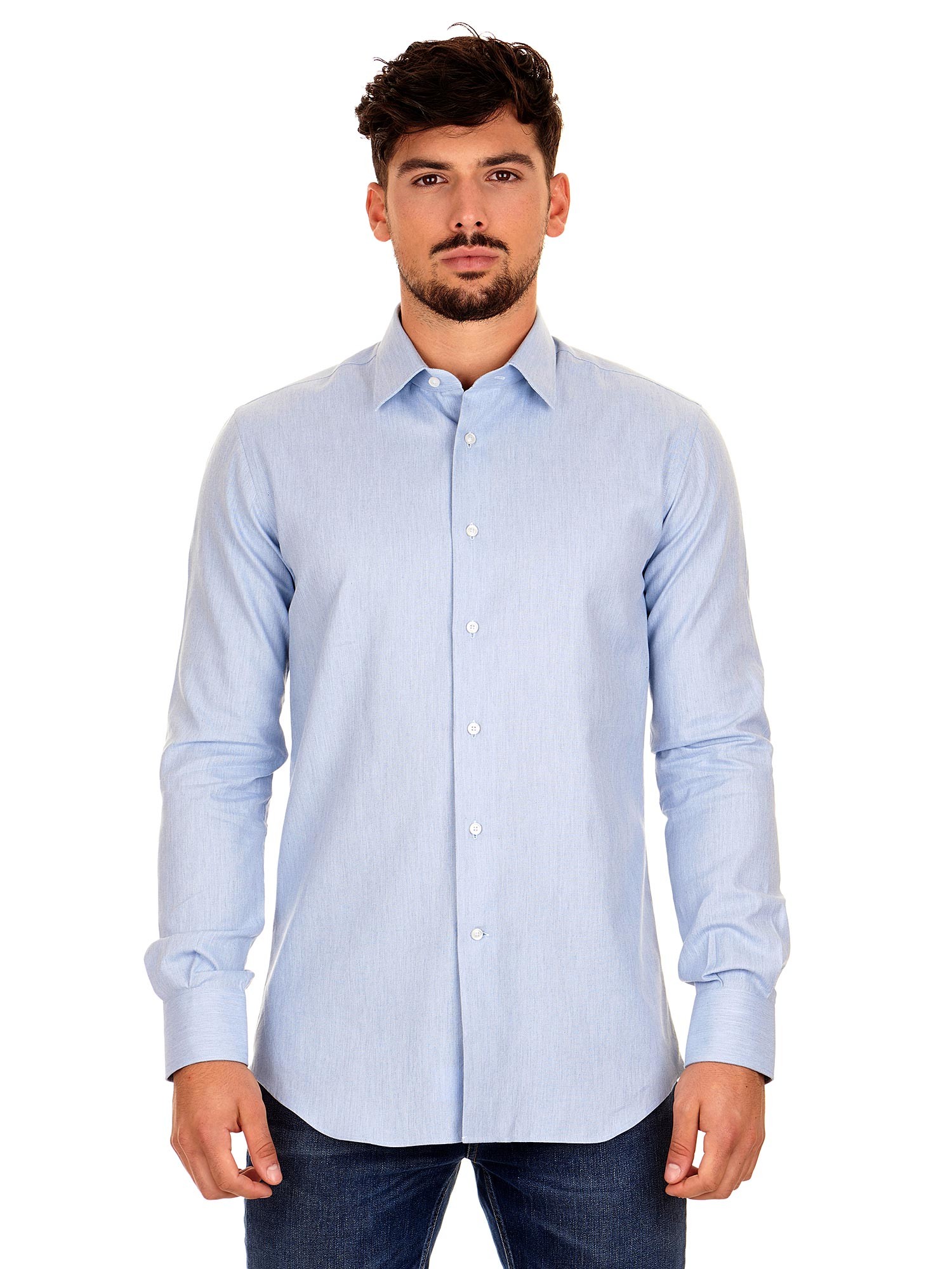 Camicia uomo marca Delsiena azzurra di flanella fine