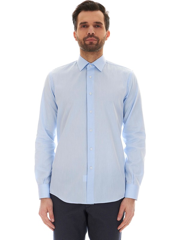 Camicia Marcus classica di colore celeste vestibilità media