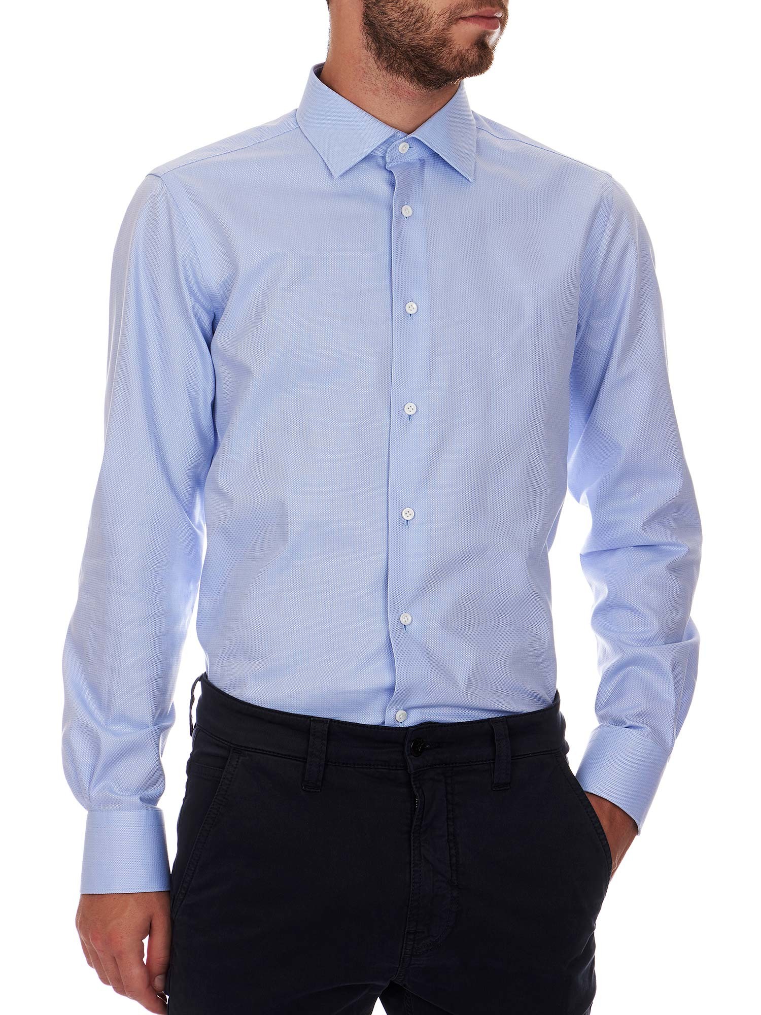 Camicia celeste collo italiano 100% cotone