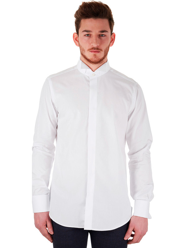 Camicia bianca cerimonia collo coda di rondine Càrrel