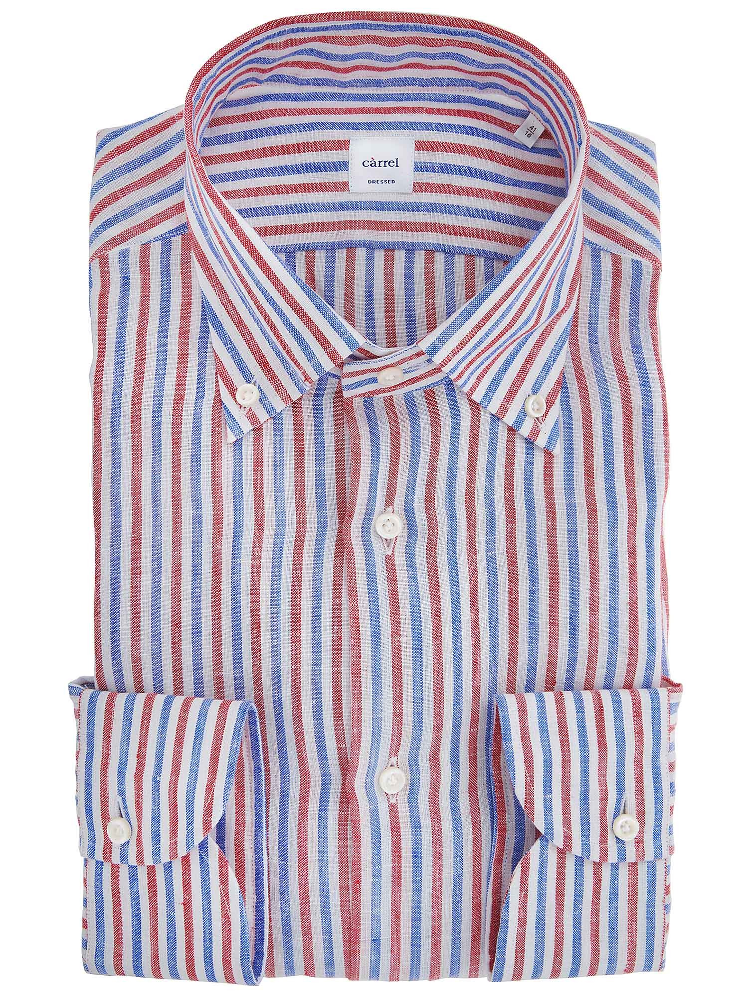 Camicia uomo di lino a righe Càrrel collo button-down