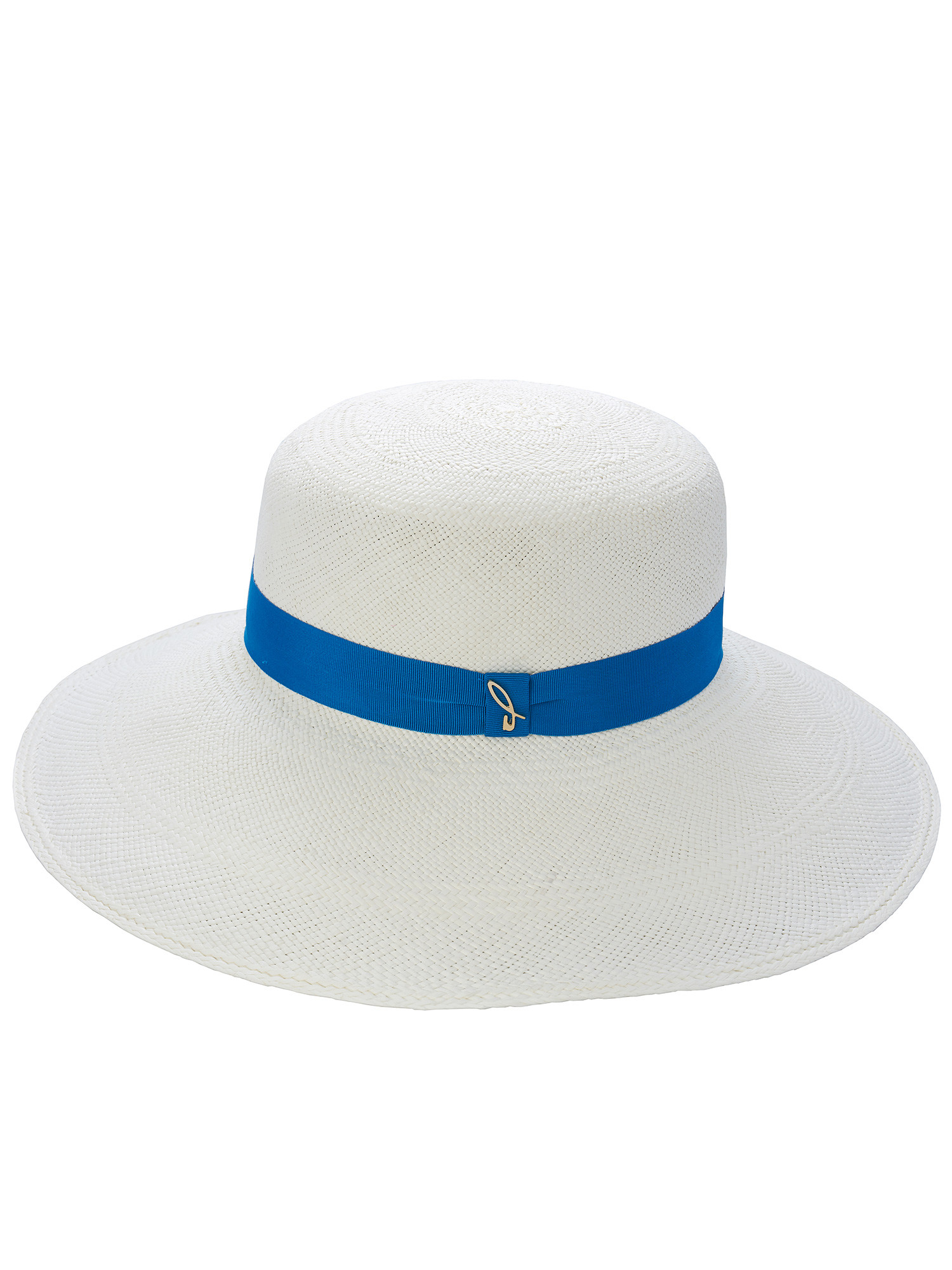 Cappello a tesa larga bianco con nastro azzurro donna Doria 1905
