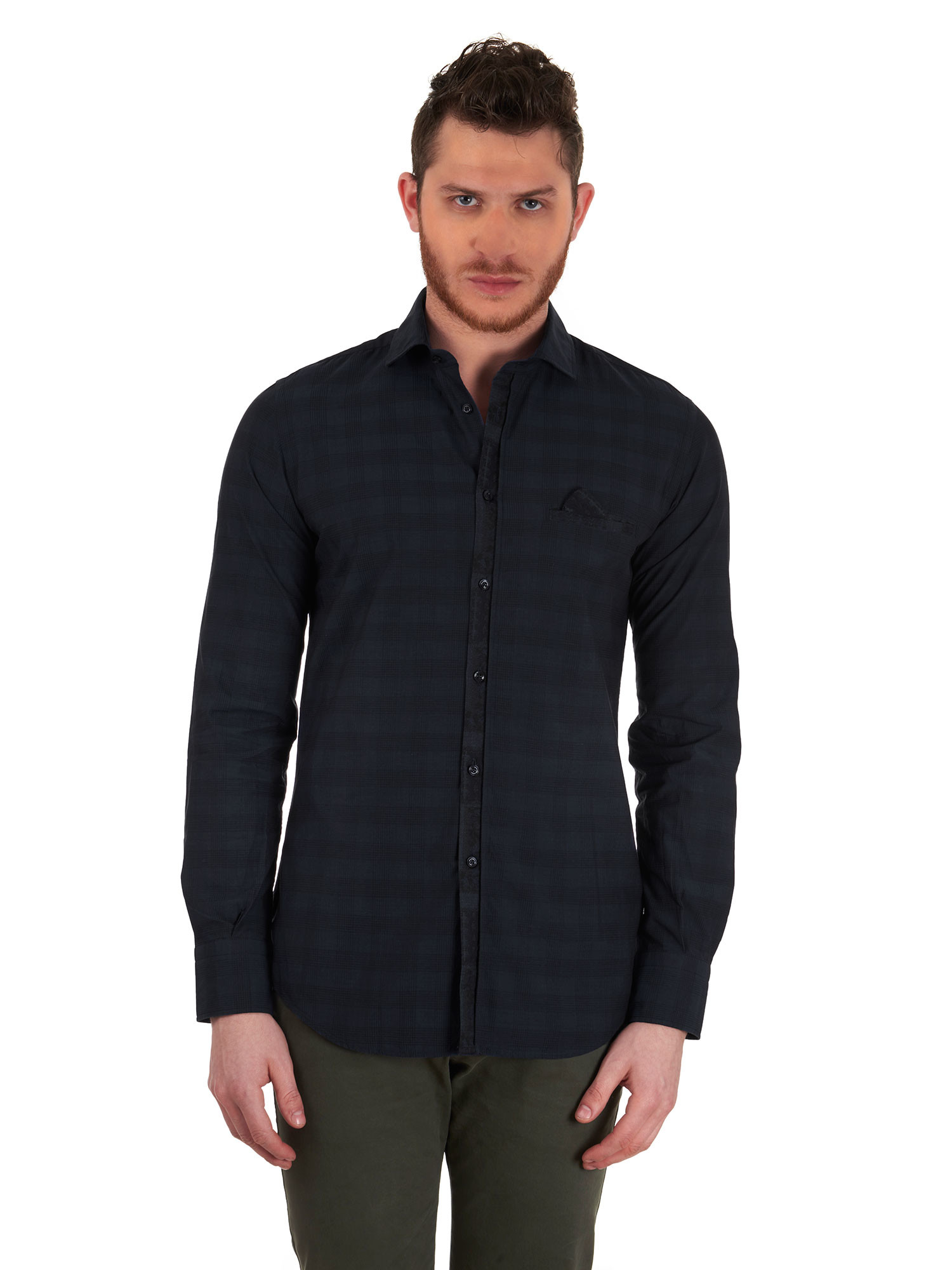 Delsiena Checked Blue Shirt with Contrasting Pattern