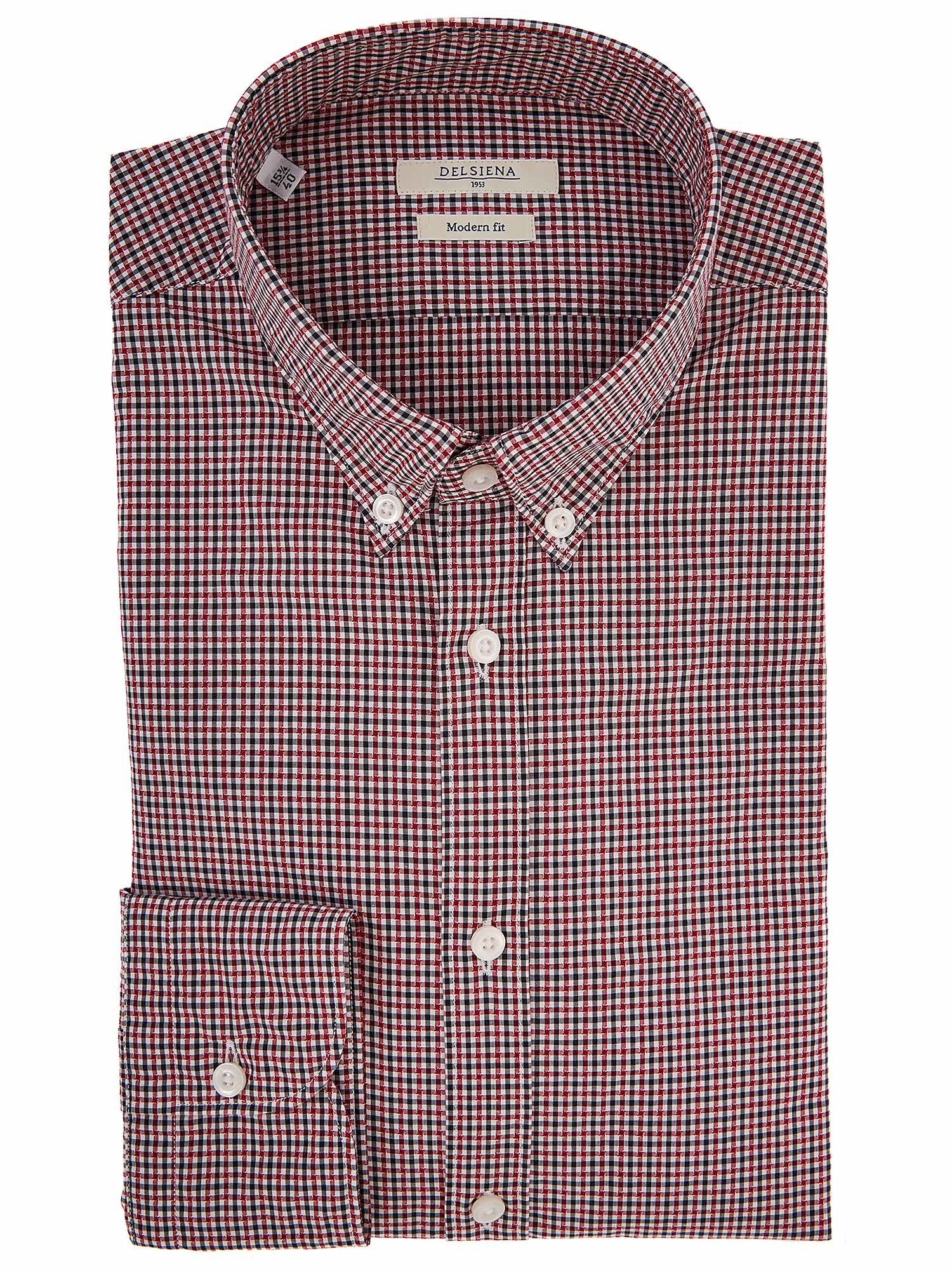 White, red and black checked shirt with button-down collar - Delsiena