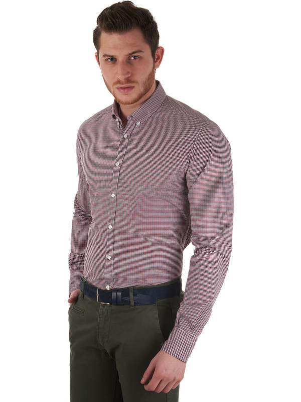 White, red and black checked shirt with button-down collar - Delsiena