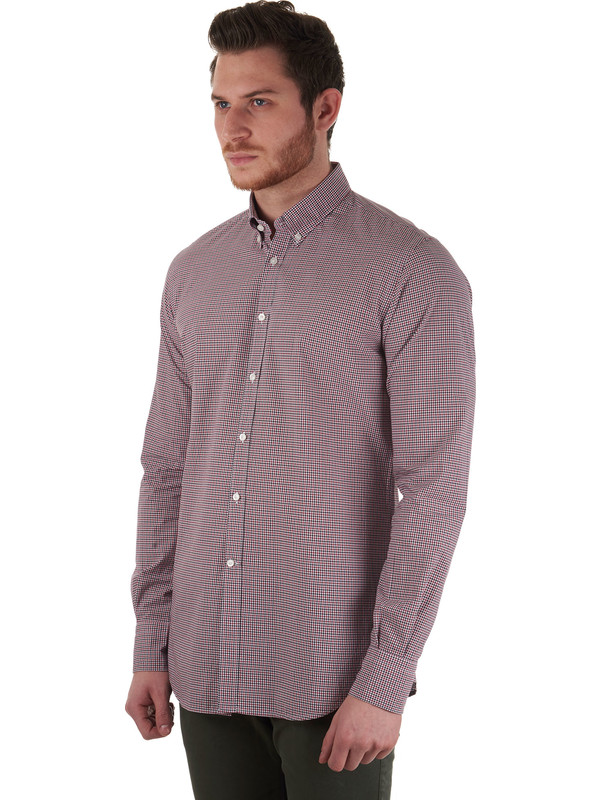 White, red and black checked shirt with button-down collar - Delsiena