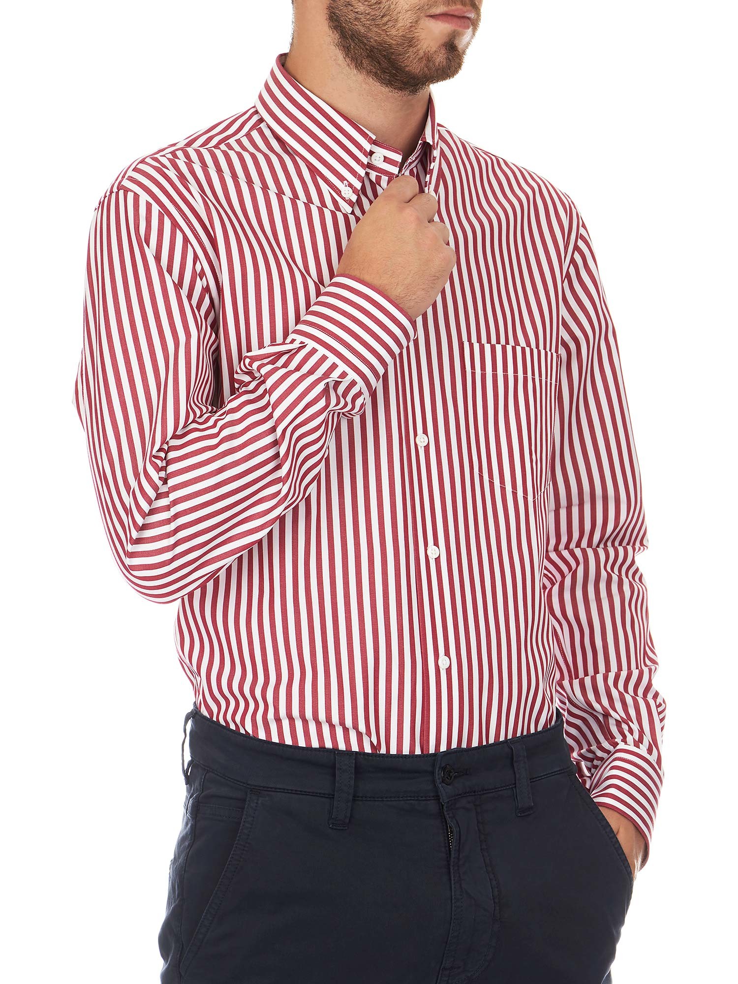 Chemise Comfort Fit à rayures rouges et blanches - Del Siena