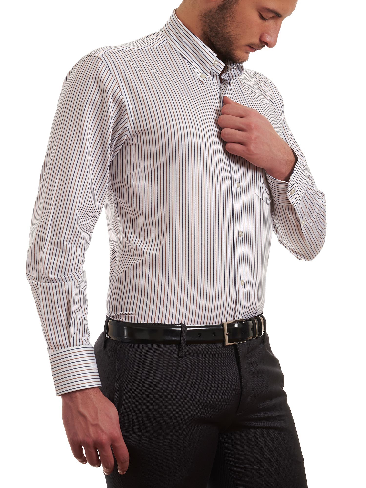 Gestreifte Herrenhemd Baumwolle Button-down Kragen Delsiena