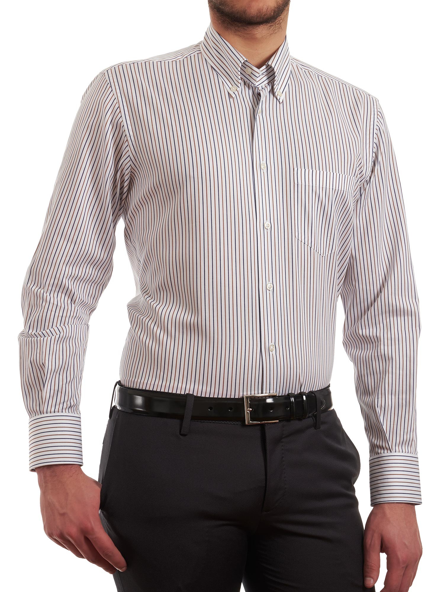 Gestreifte Herrenhemd Baumwolle Button-down Kragen Delsiena