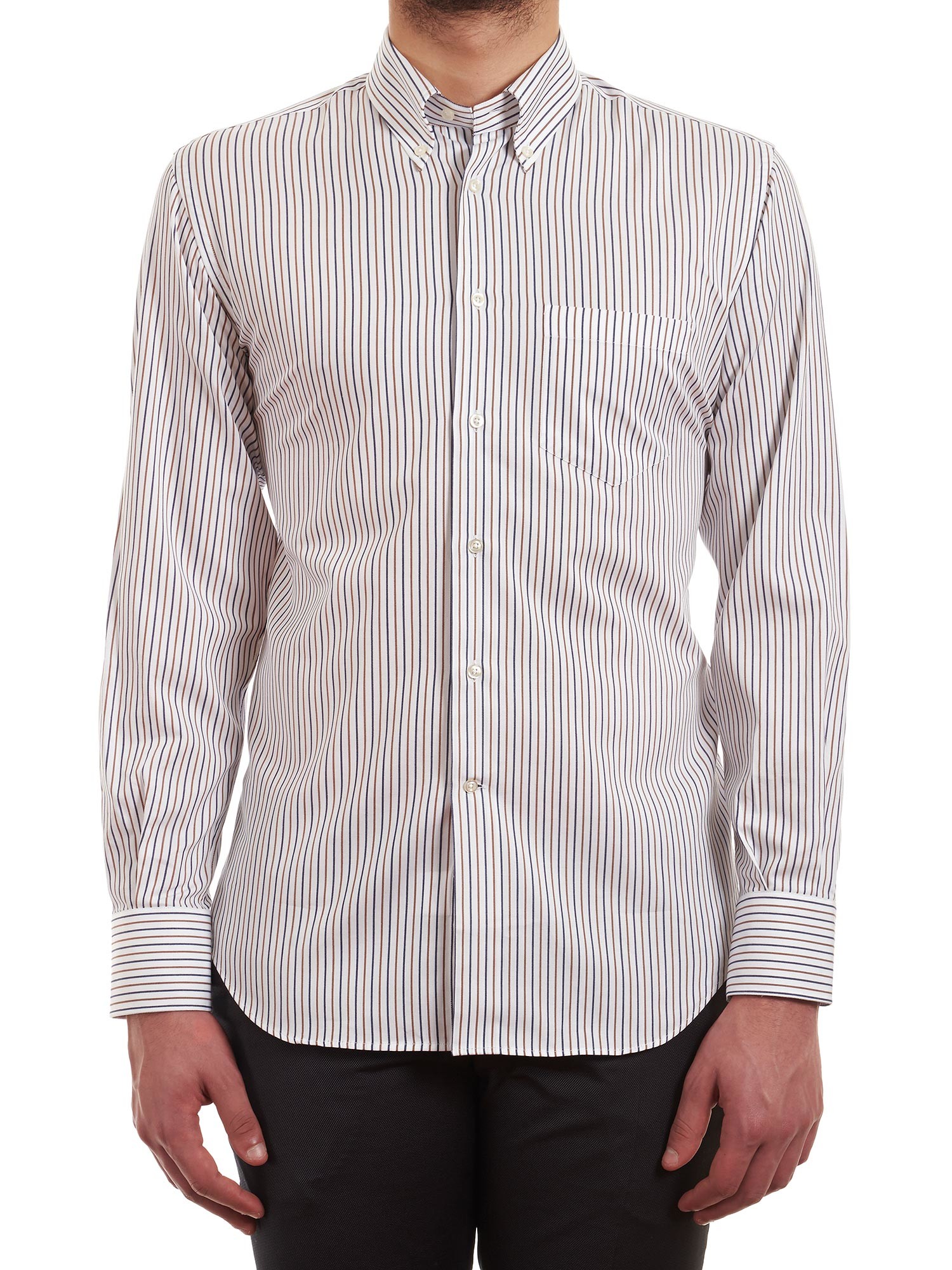Gestreifte Herrenhemd Baumwolle Button-down Kragen Delsiena