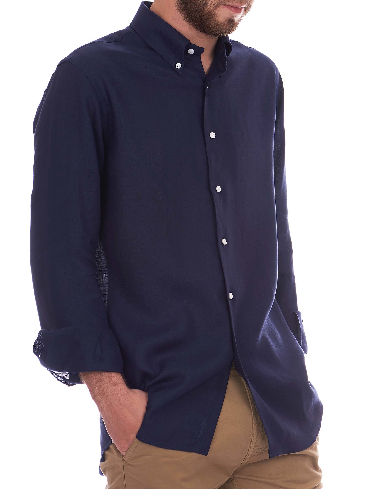 Del Siena shirt in pure blue linen button-down