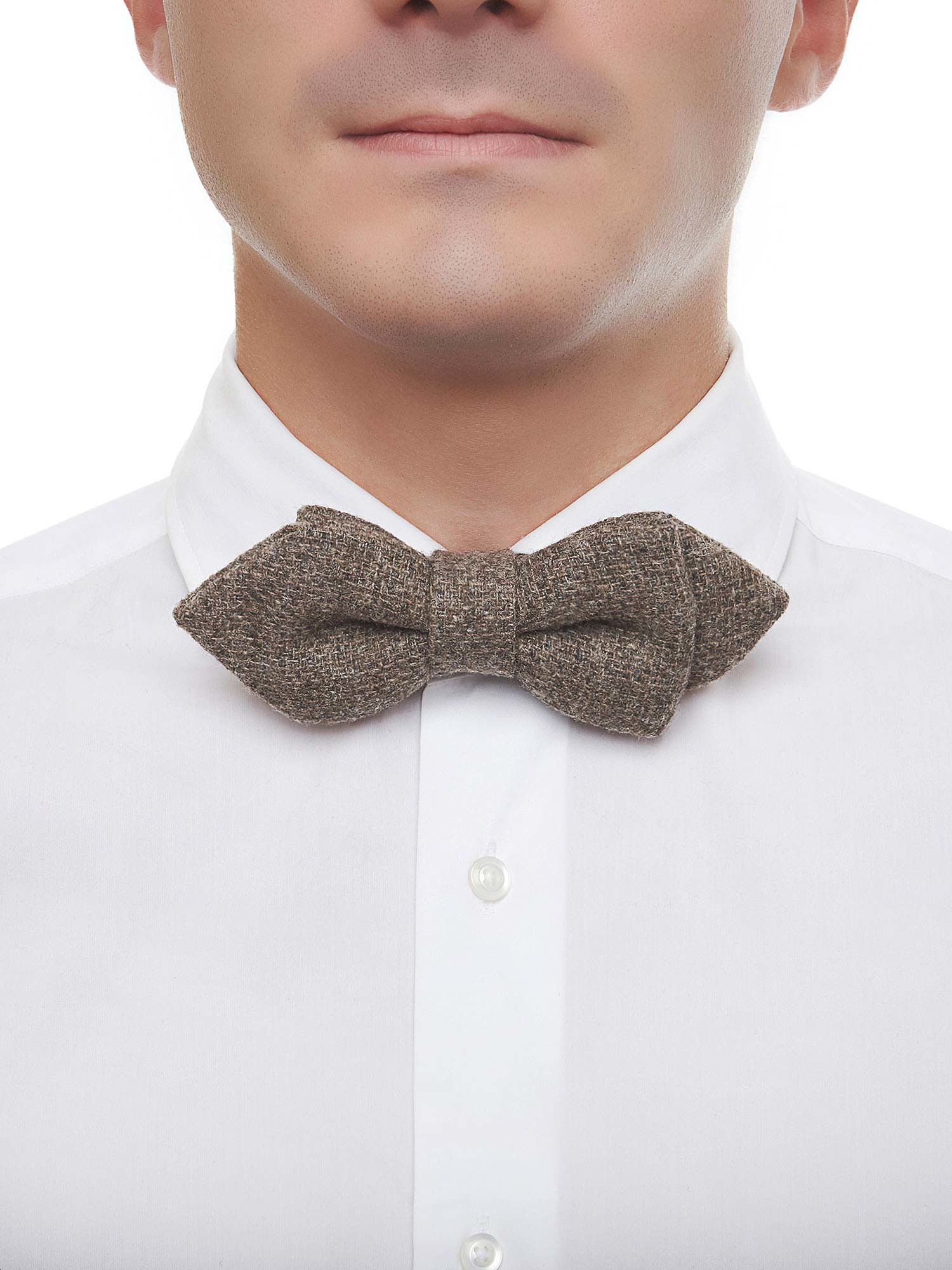 Pointed solid brown wool bow tie - Rosi Collection