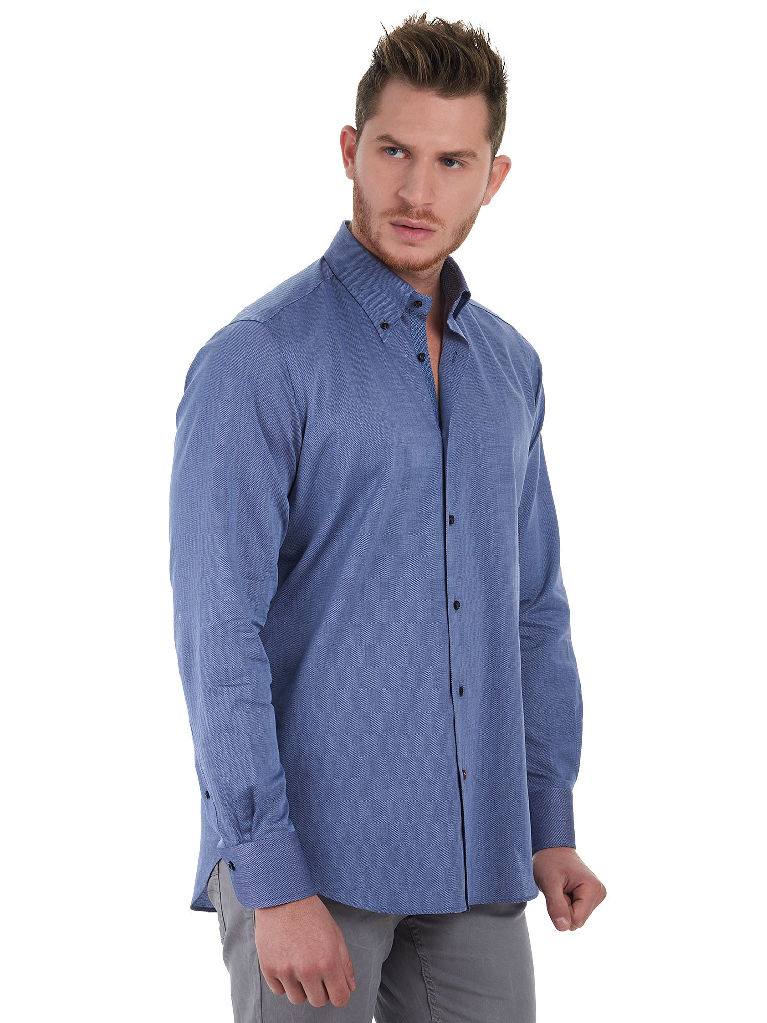 Carrel shirt made of Giro Inglese Dusty blue fabric
