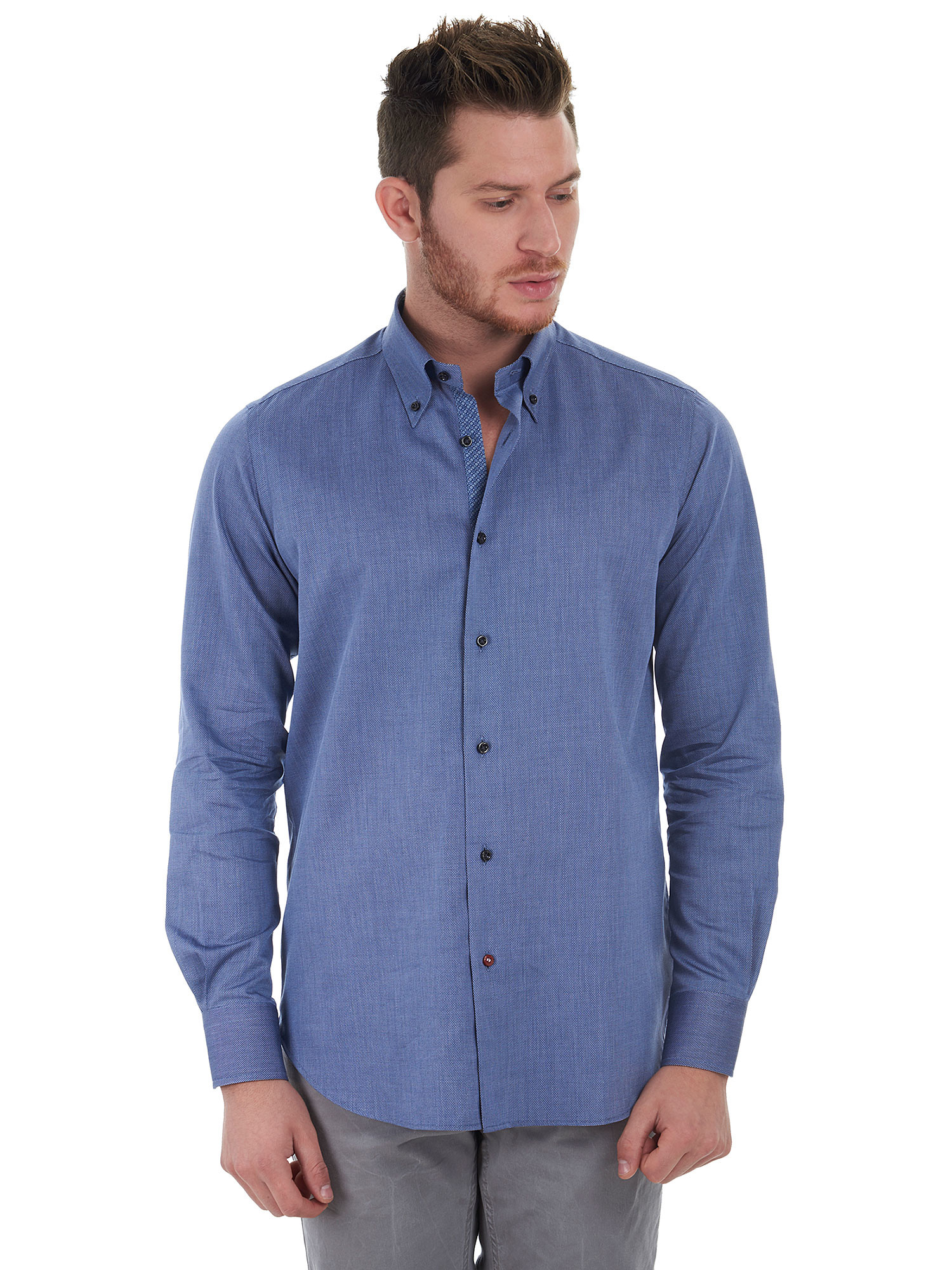 Carrel shirt made of Giro Inglese Dusty blue fabric