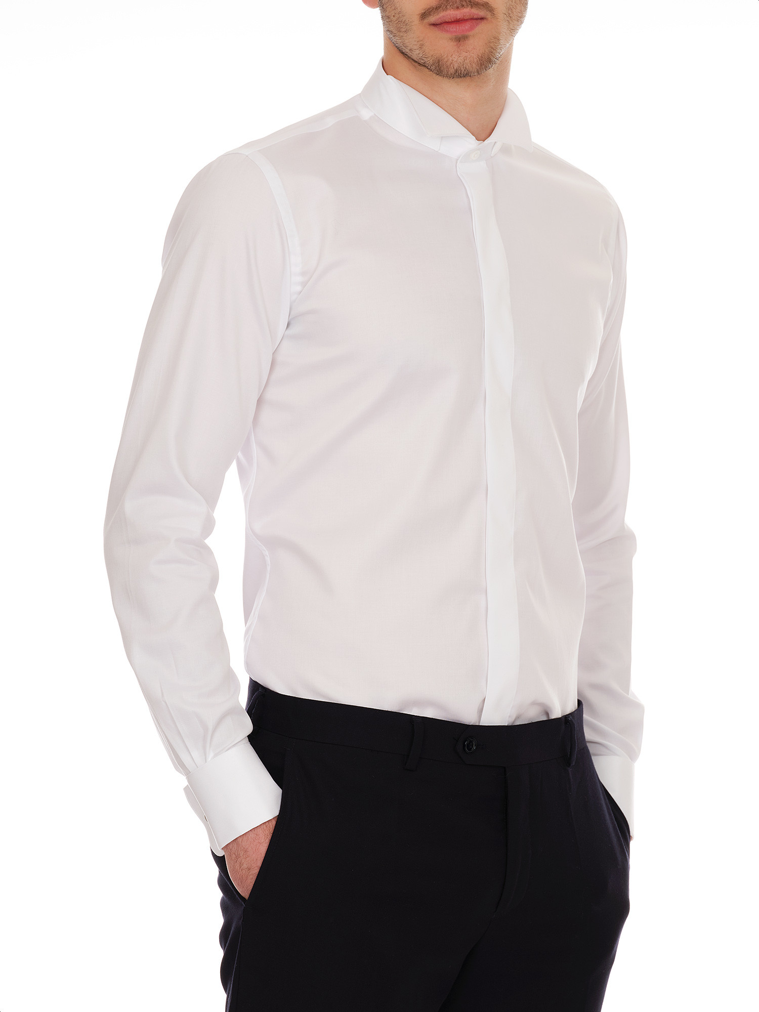 Delsiena Evening shirt in cotton satin with wing collar