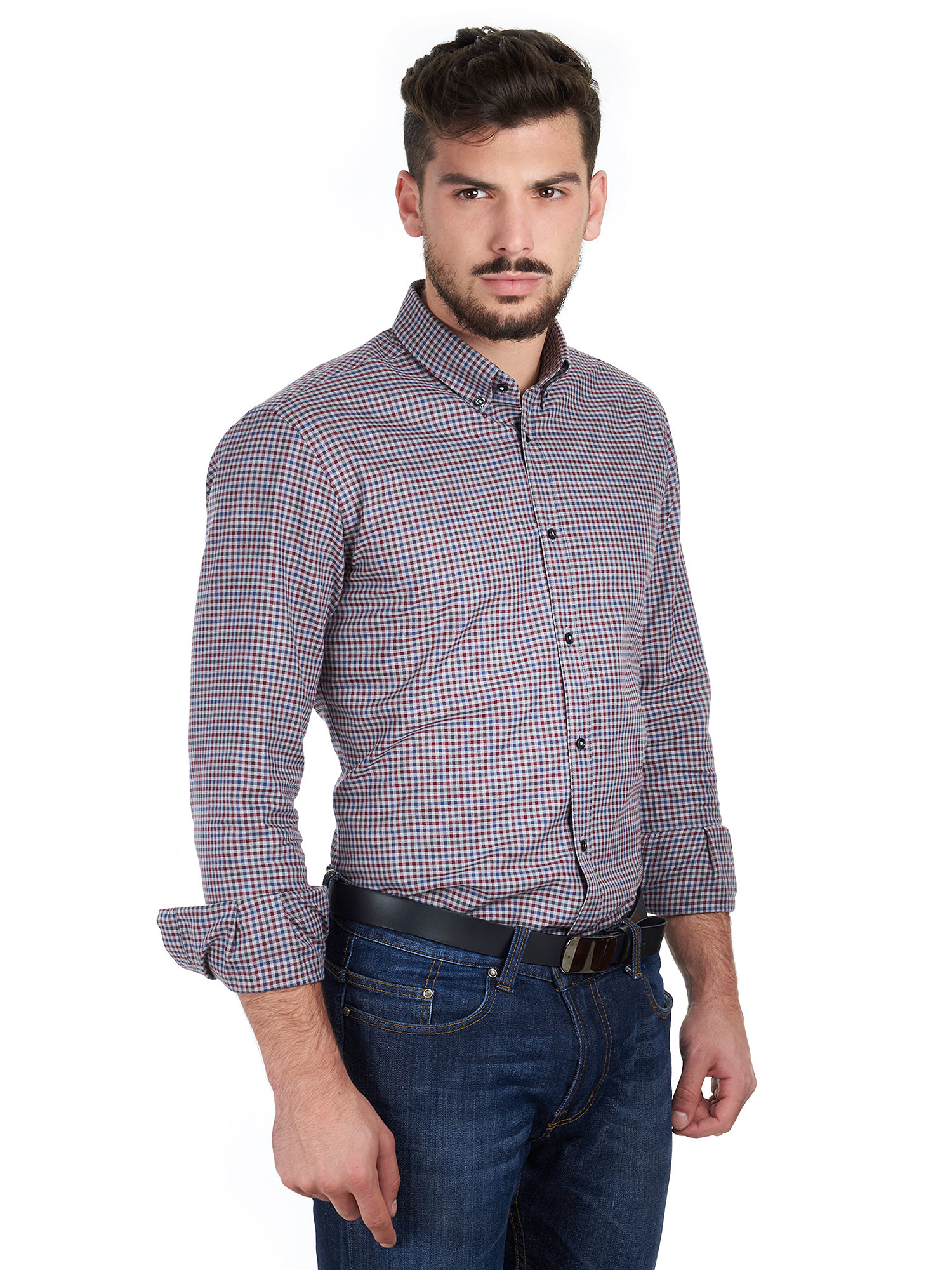 Kariertes Hemd mit kleinen Button-down-Kragen für Männer Delsiena