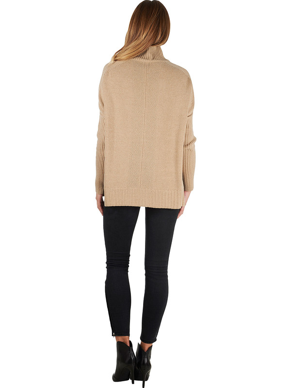 Beige merino wool sweater for women with turtleneck Mariani
