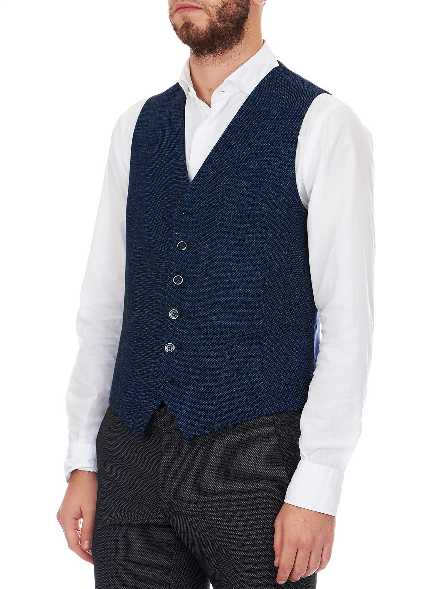 Dark blue vest in structured fabric by Rosi Collection