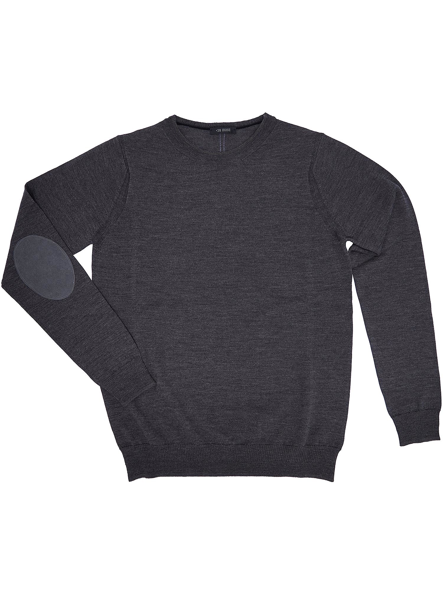 Dark gray men sweater with patches 100% merino wool