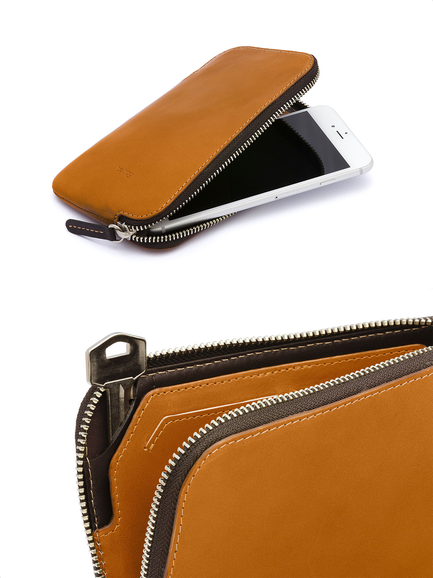 Bellroy Phone Pocket Plus in orange leather