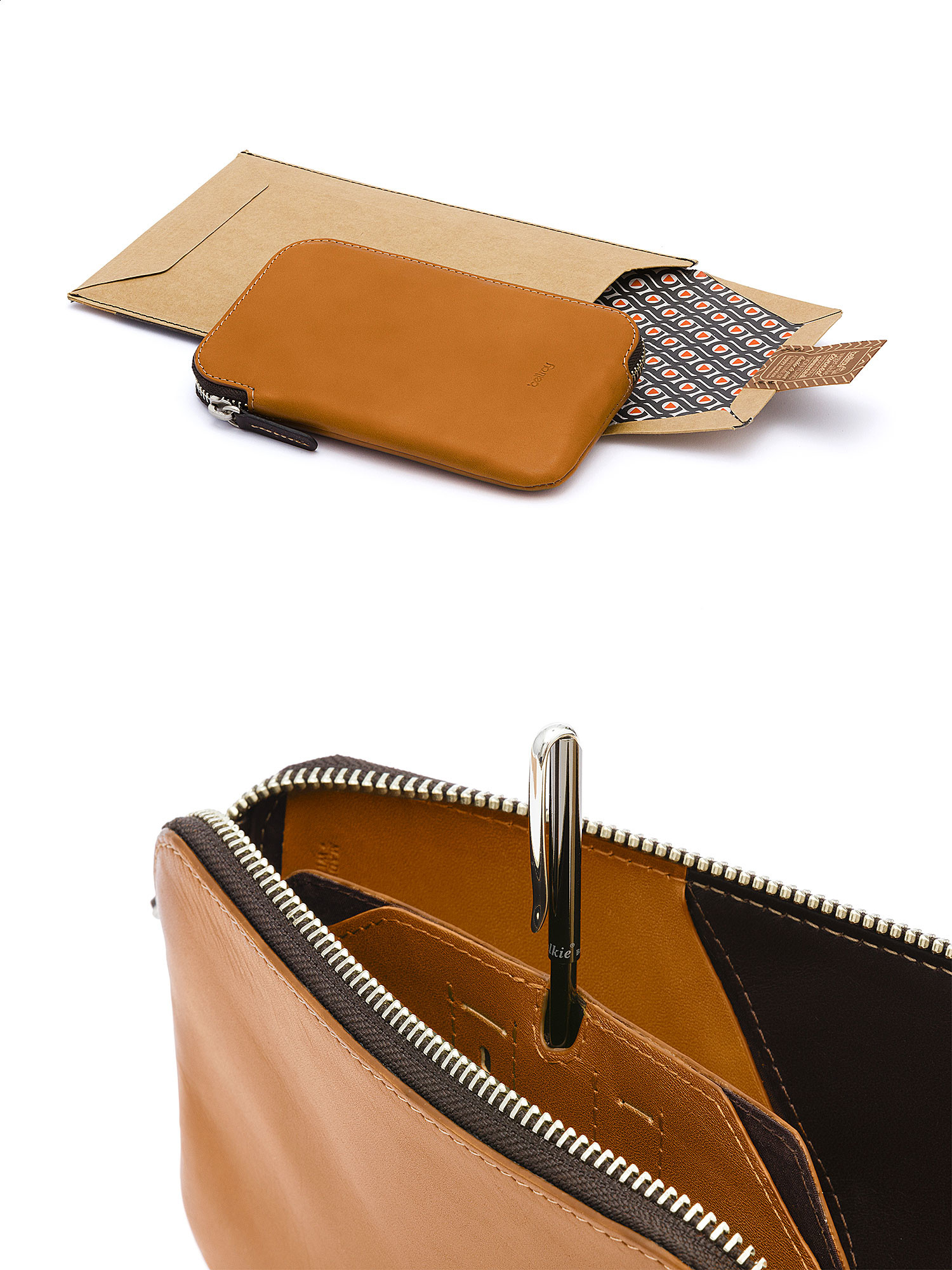 Bellroy Phone Pocket Plus in orange leather