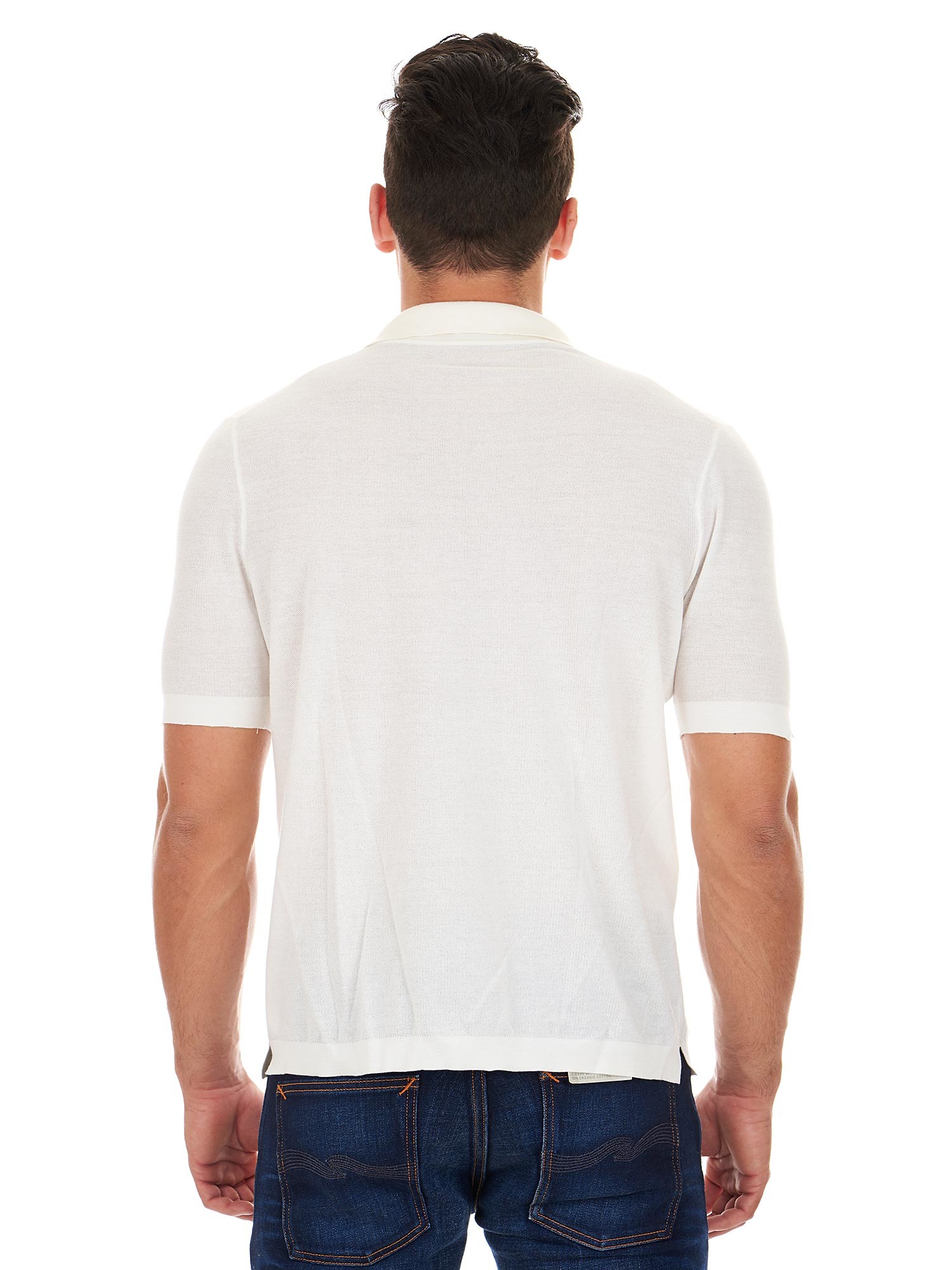 D'Avenza - Polo bianca leggera con scollo a V