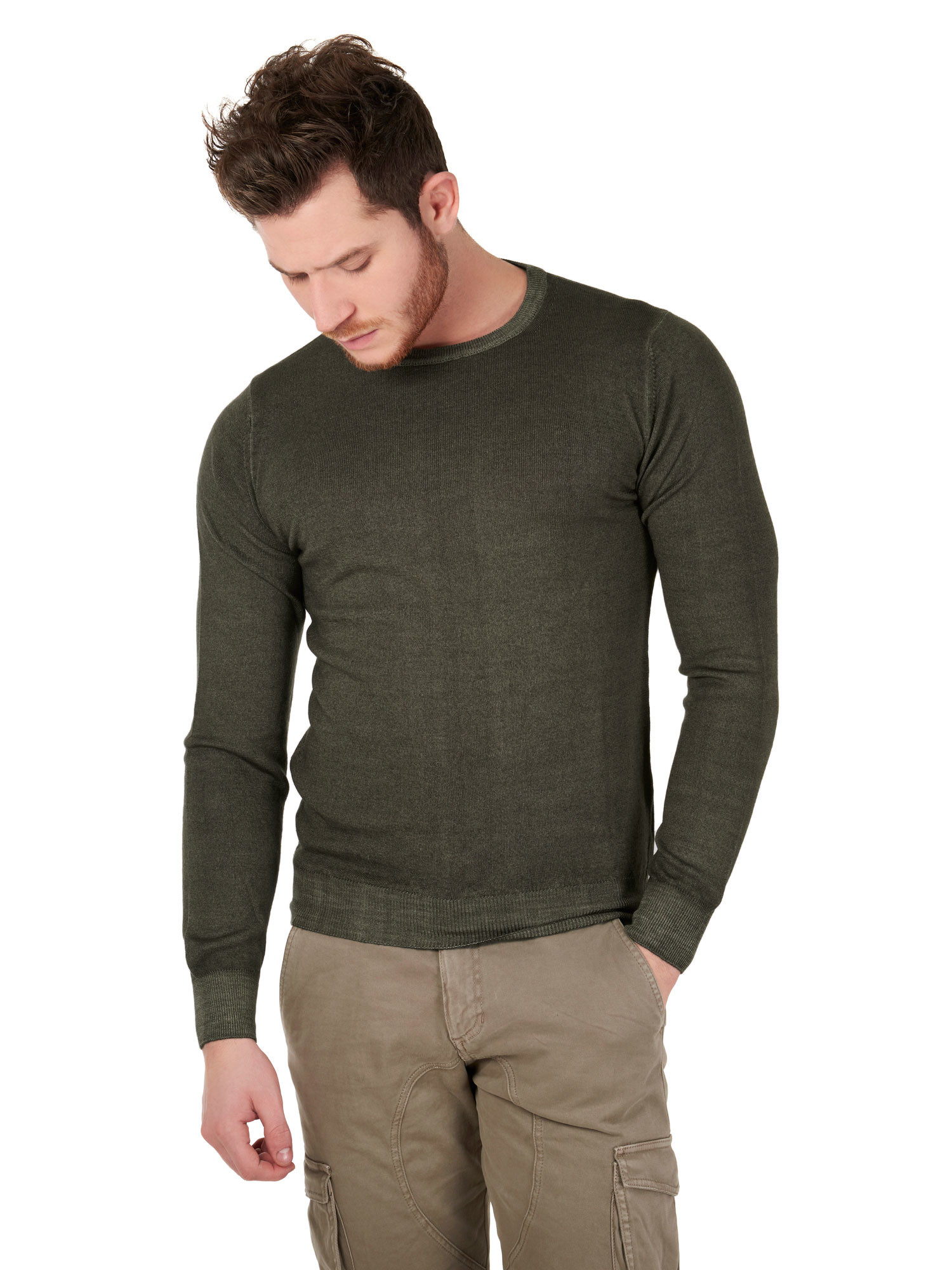 100% laine mérinos pull homme Exibit vert foncé