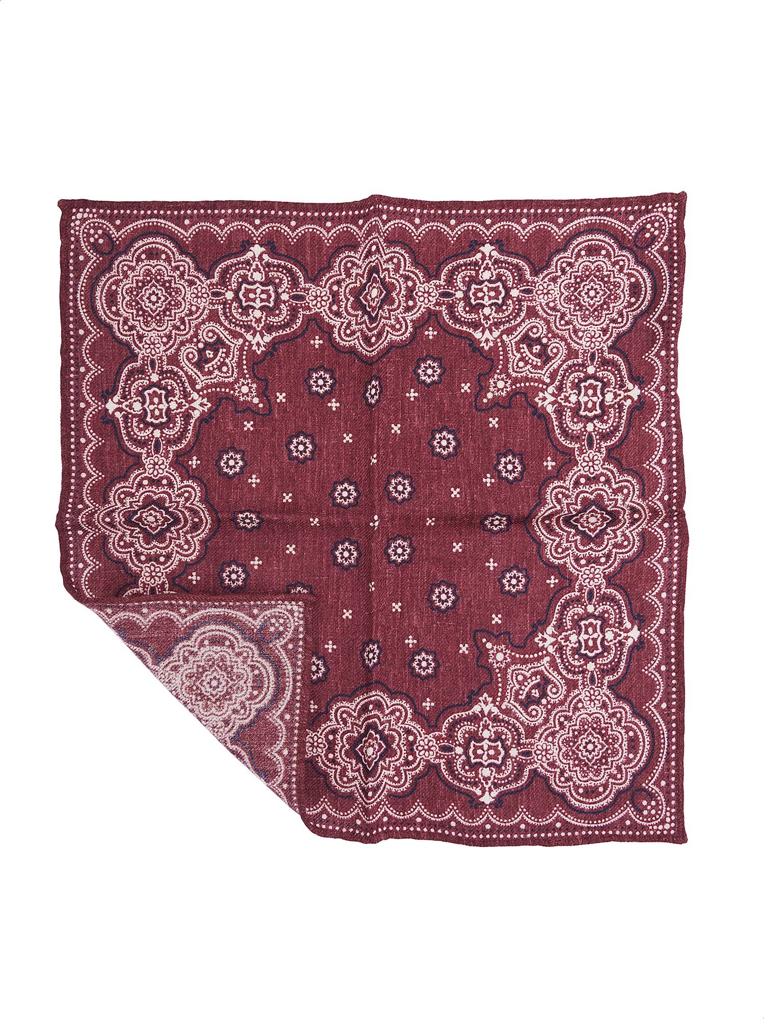 Red wool pocket handkerchief with Damascus printed pattern Rosi ...