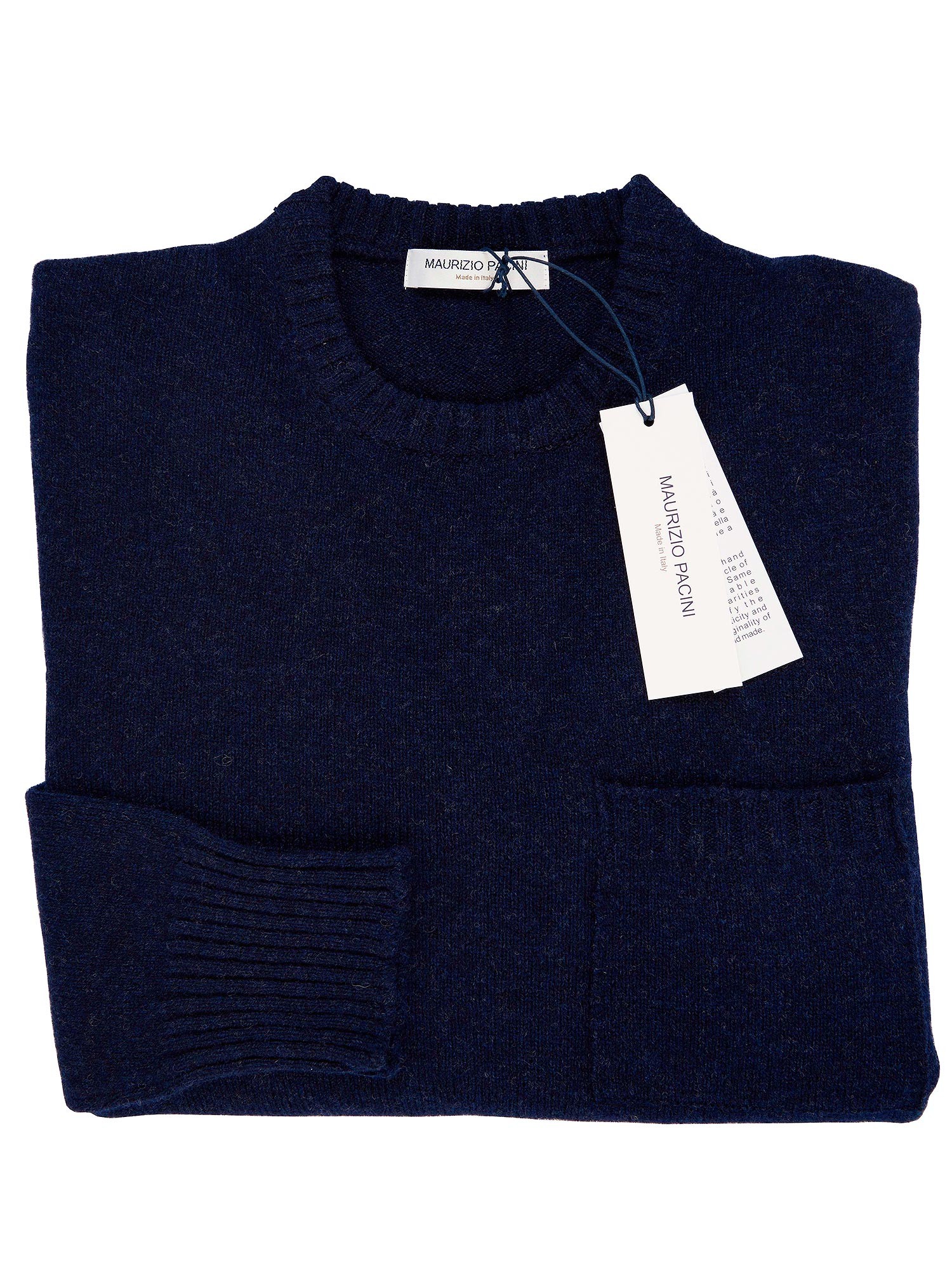 Blue wool sweater low neck made in Italy Maurizio Pacini