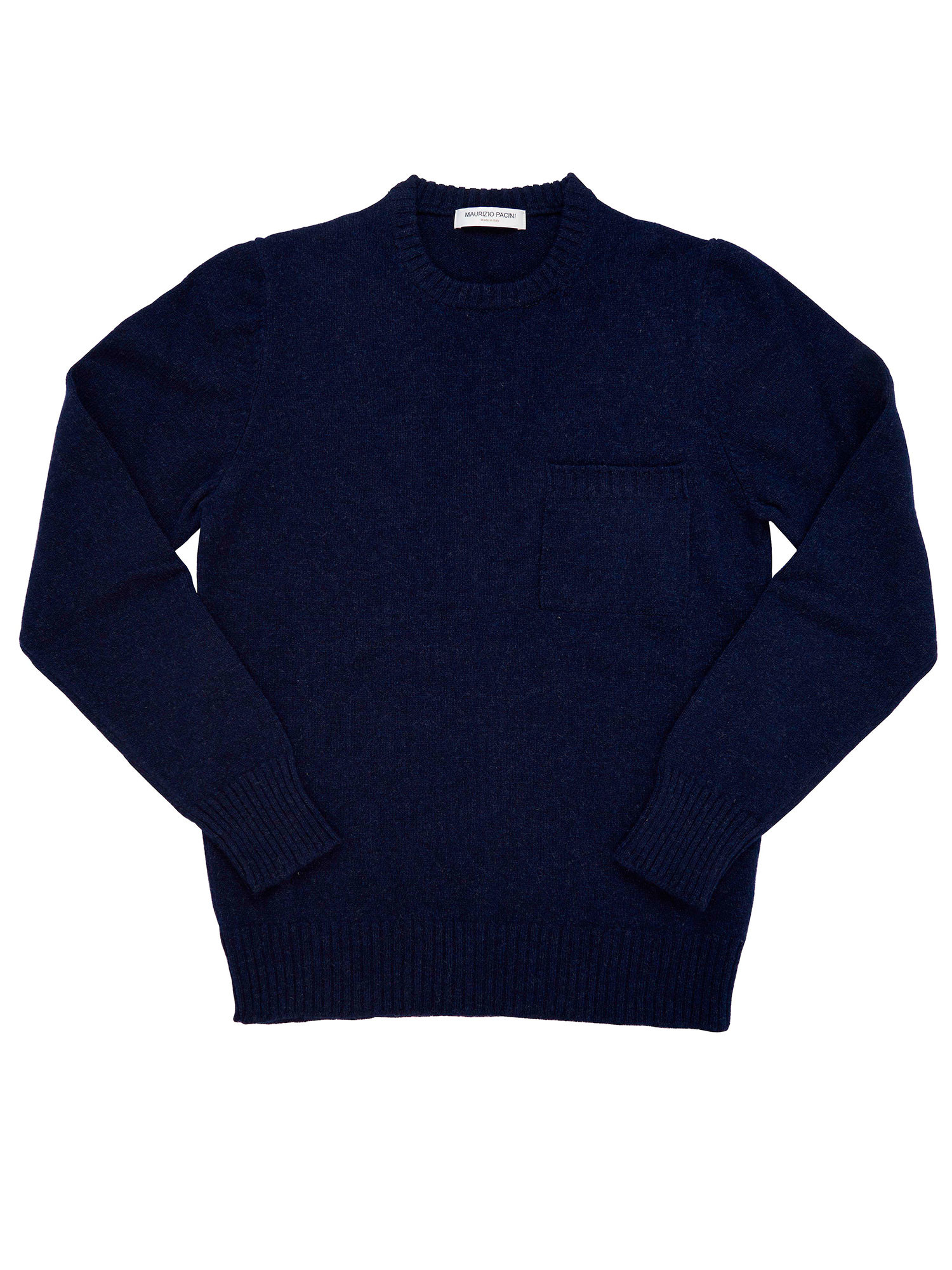 Blue wool sweater low neck made in Italy Maurizio Pacini