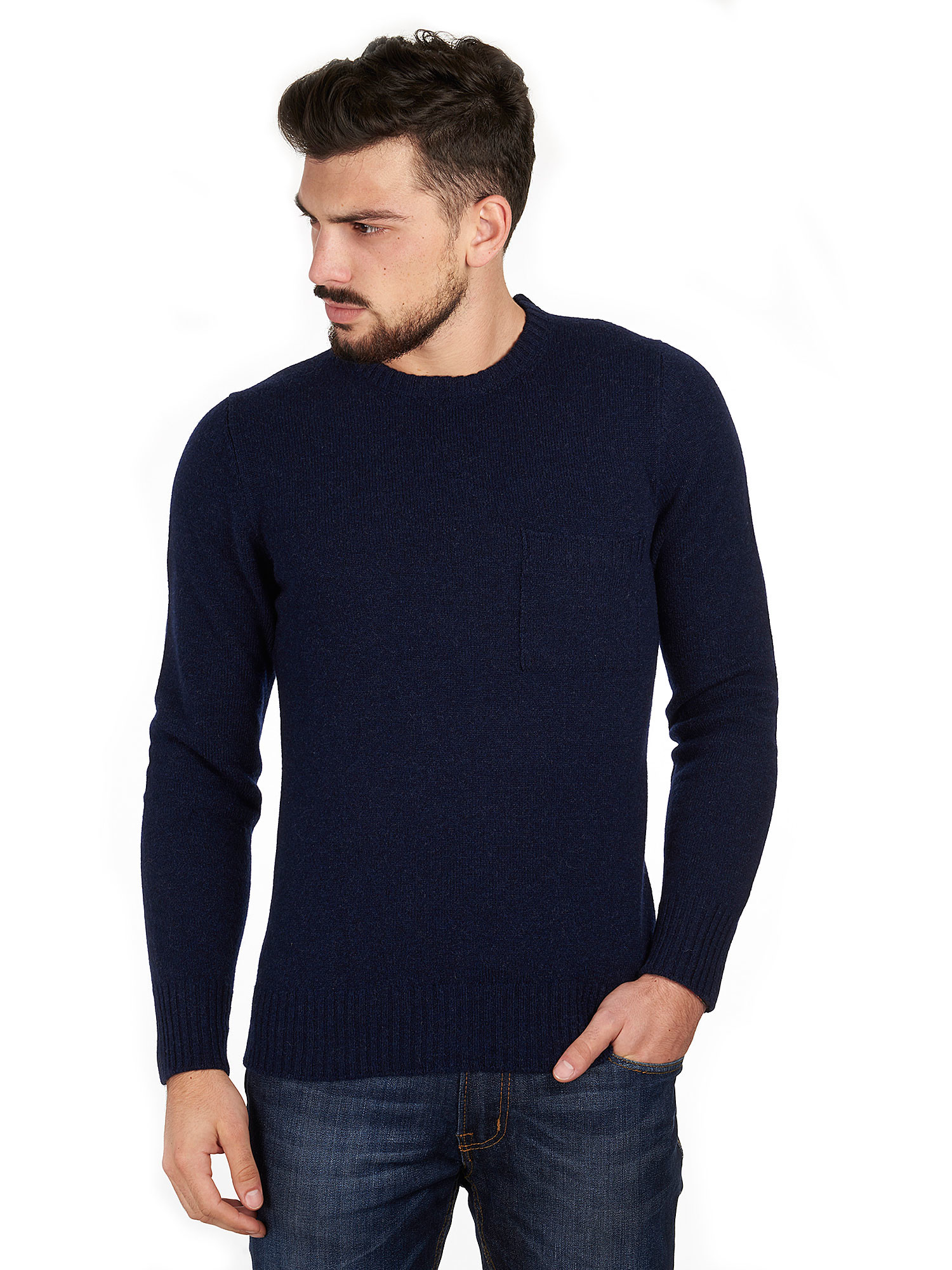 Blue wool sweater low neck made in Italy Maurizio Pacini