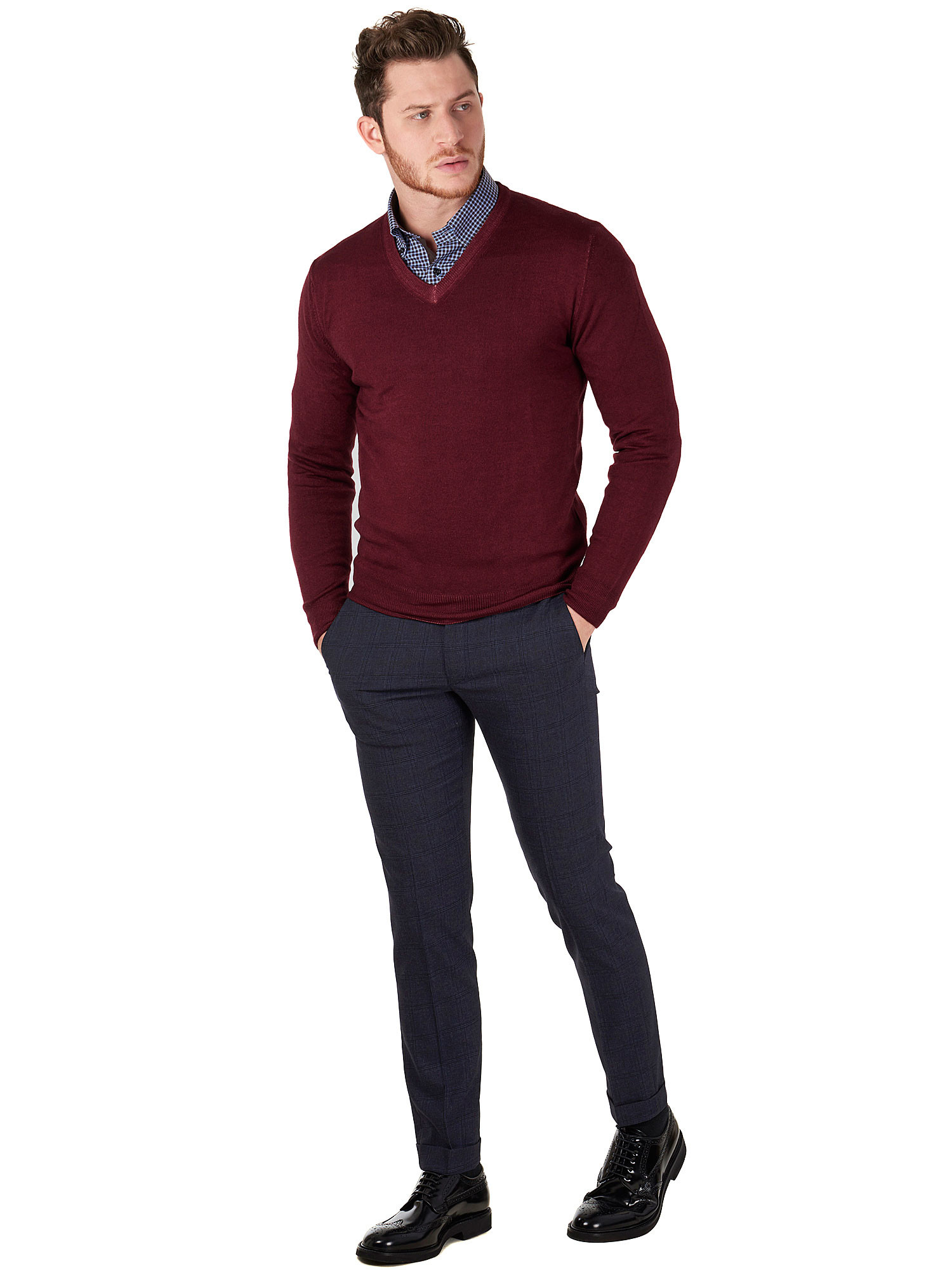 100% Merinowolle Pullover rot für Mann Exibit