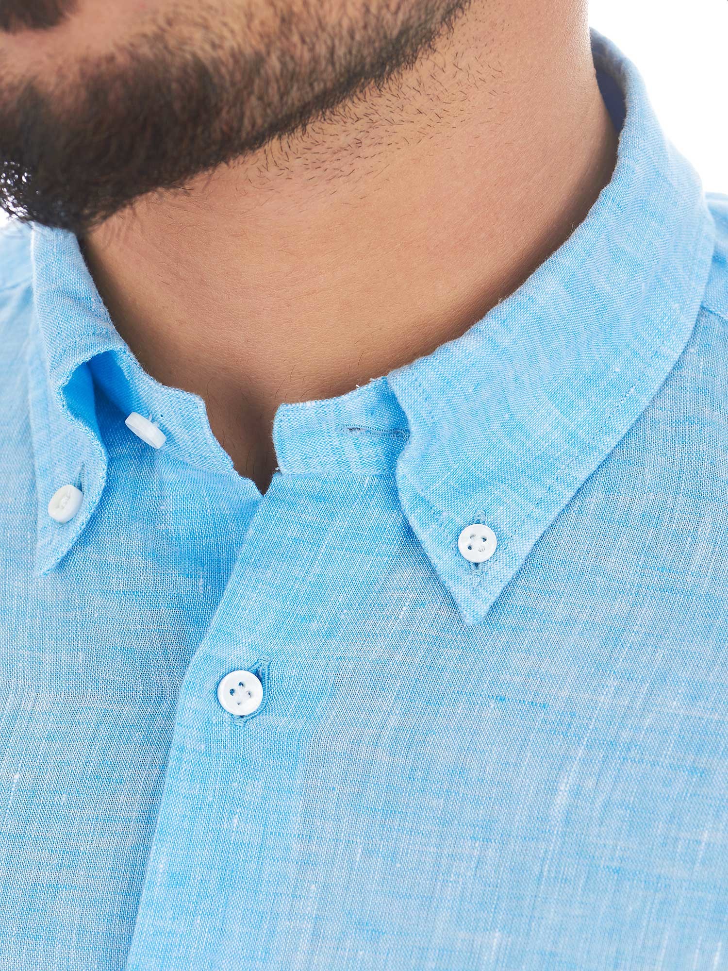 Turquoise men's shirt 100% linen - Càrrel