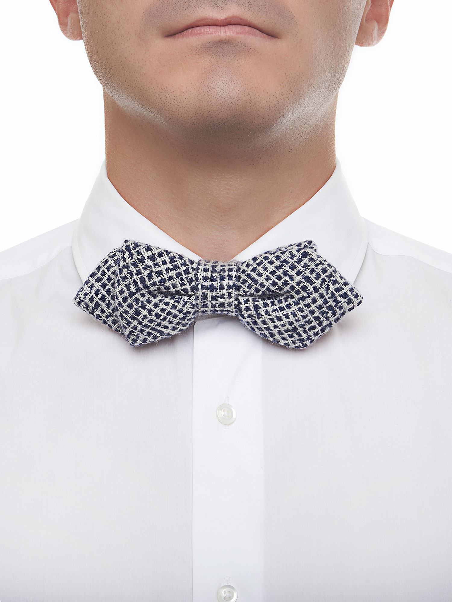 Handmade blue and white checked pre-tied bow tie - Rosi Collection