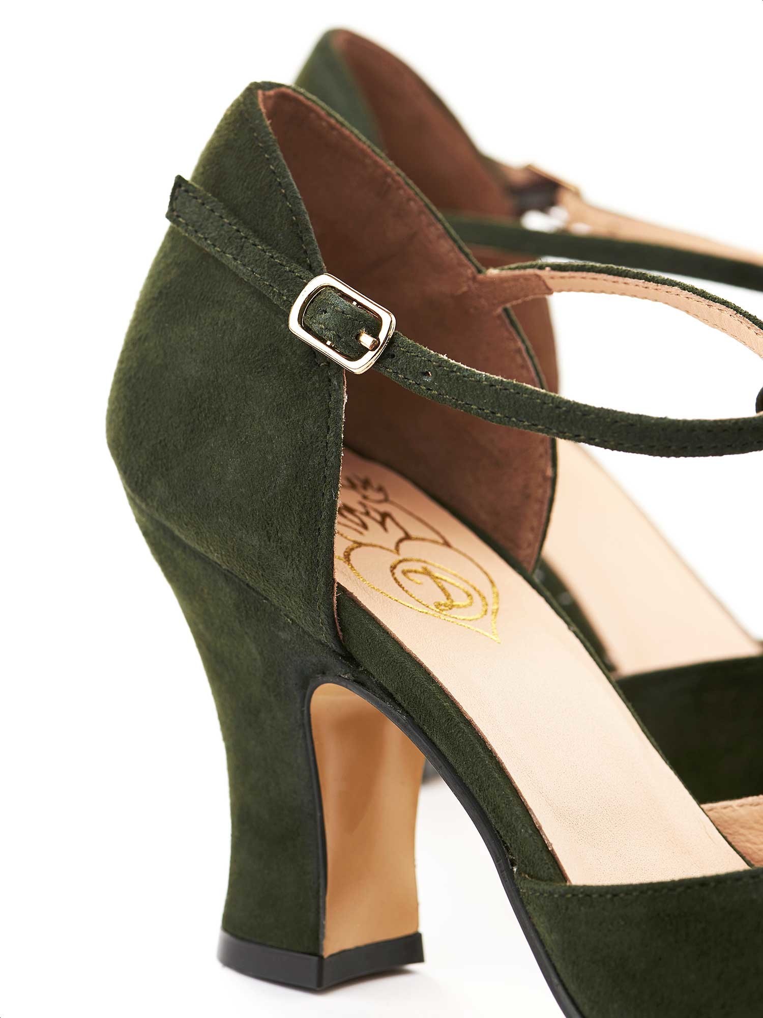 DORA - Green suede shoe with low heel